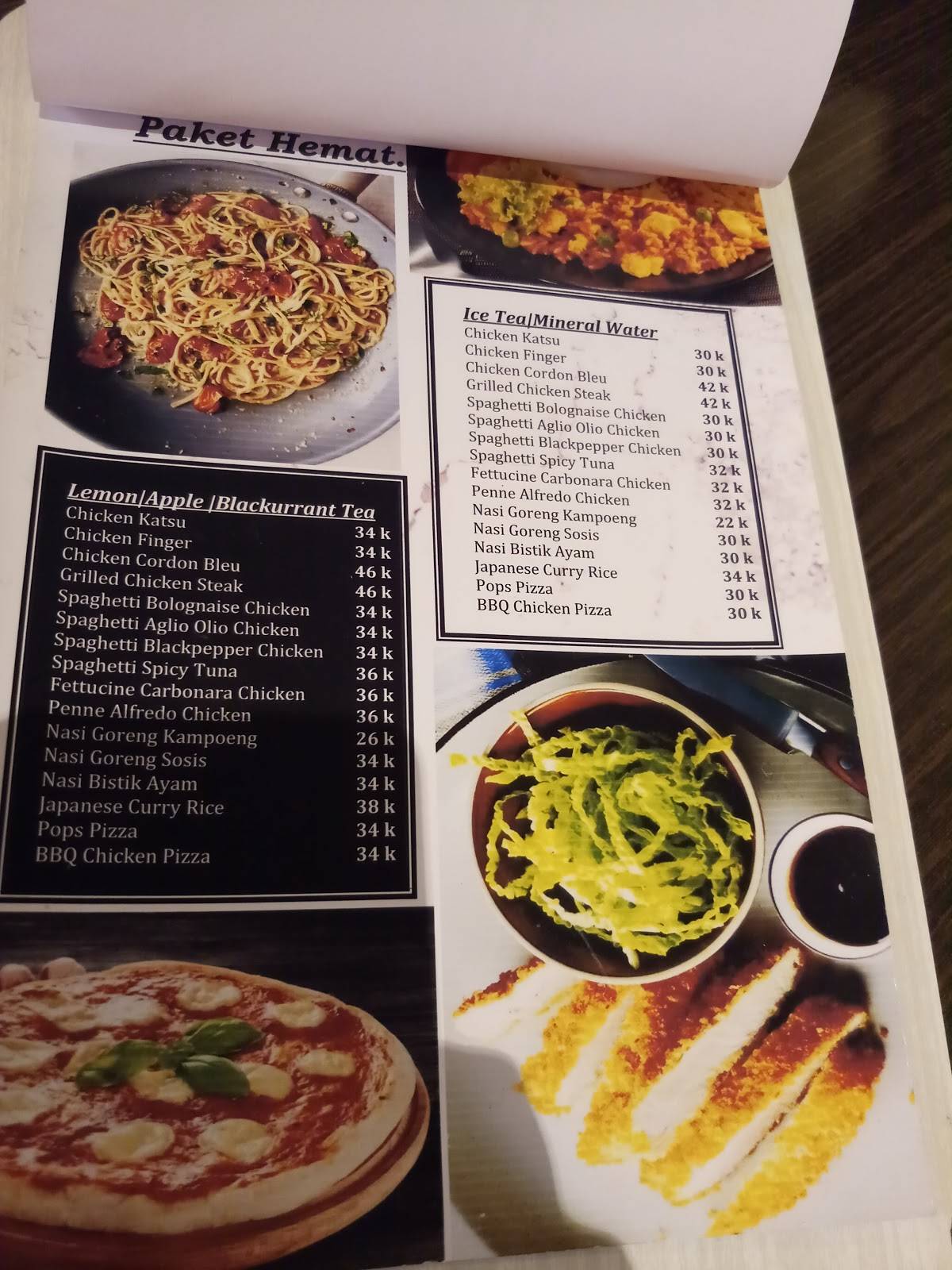 Menu at The Cafe House, Binjai