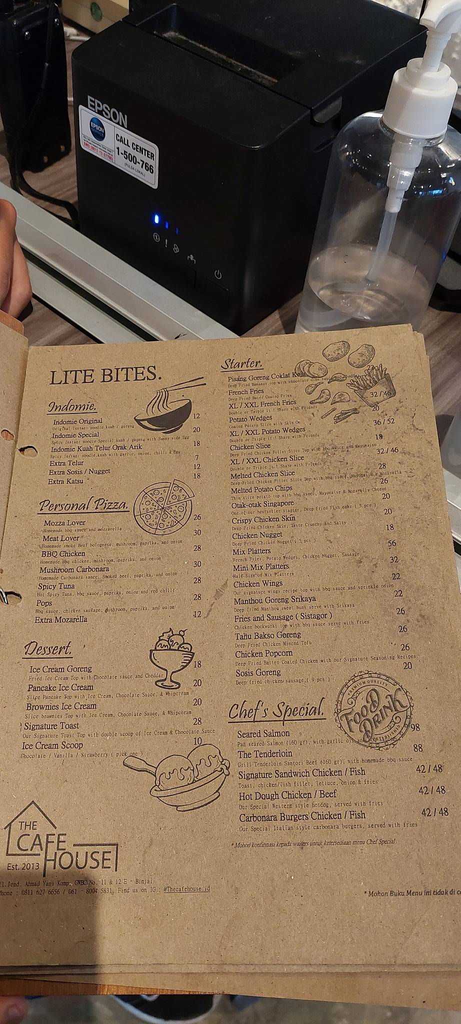 Menu at The Cafe House, Binjai