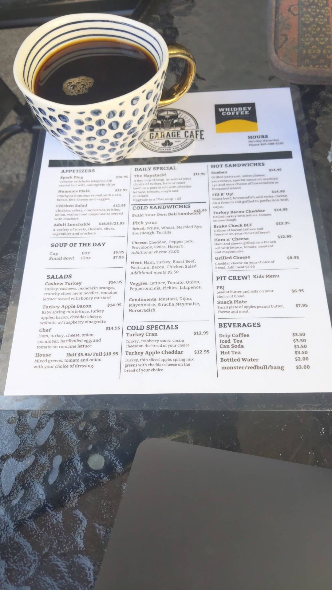 Menu at The Garage Cafe, Sedro-Woolley