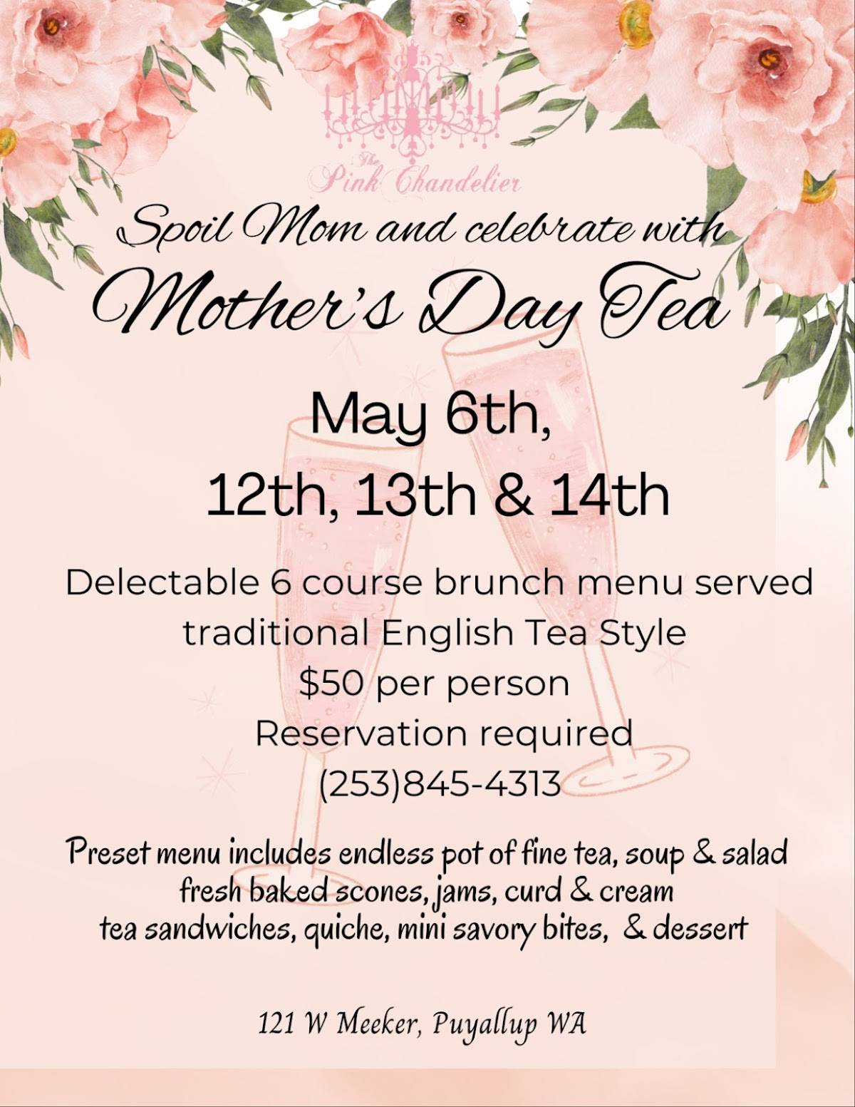 Menu at The Pink Chandelier cafe, Puyallup