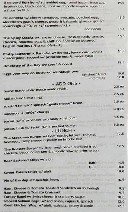 Menu at Two Farm Girls cafe, Aspendale