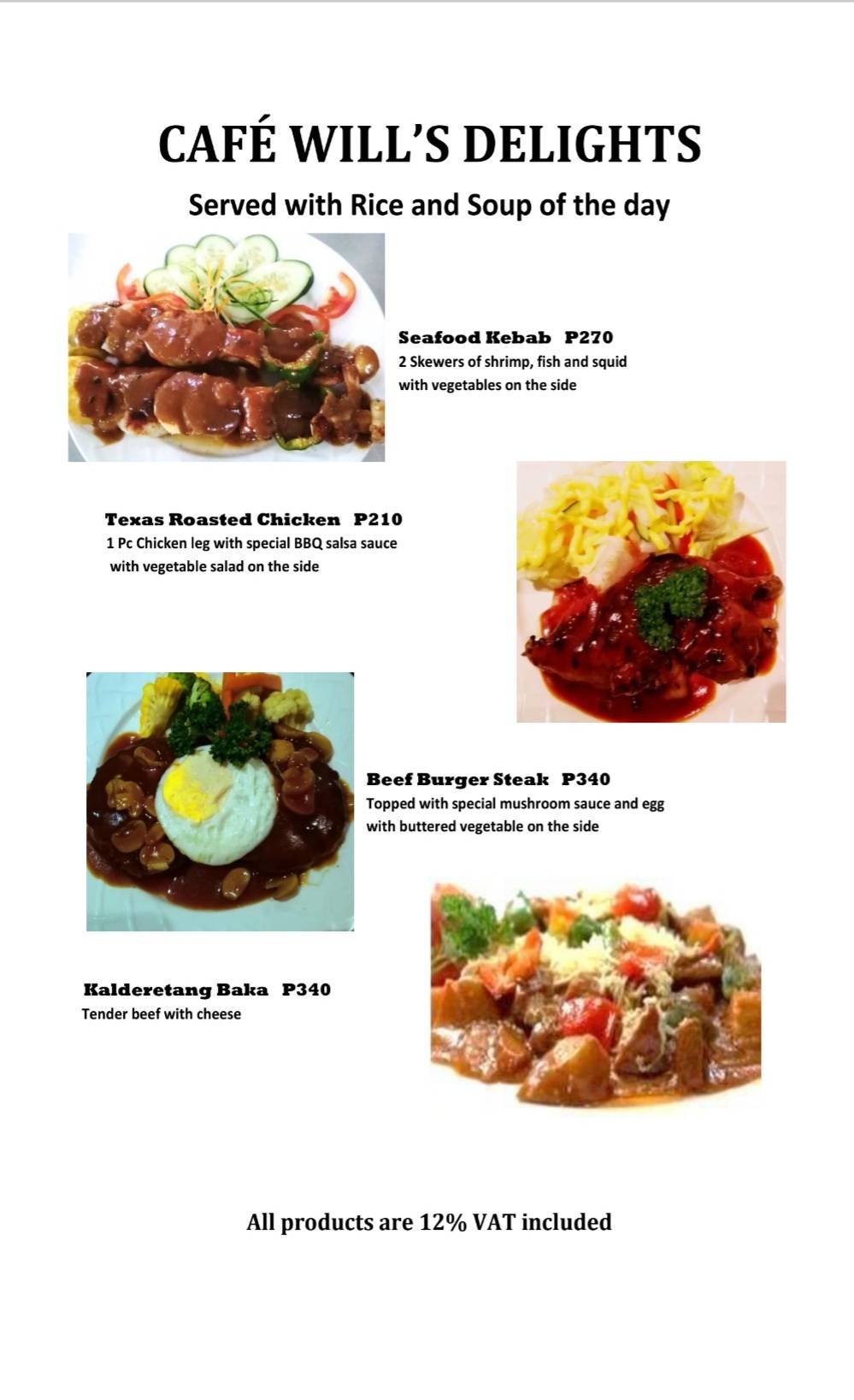 Menu at Cafe Will, Baguio