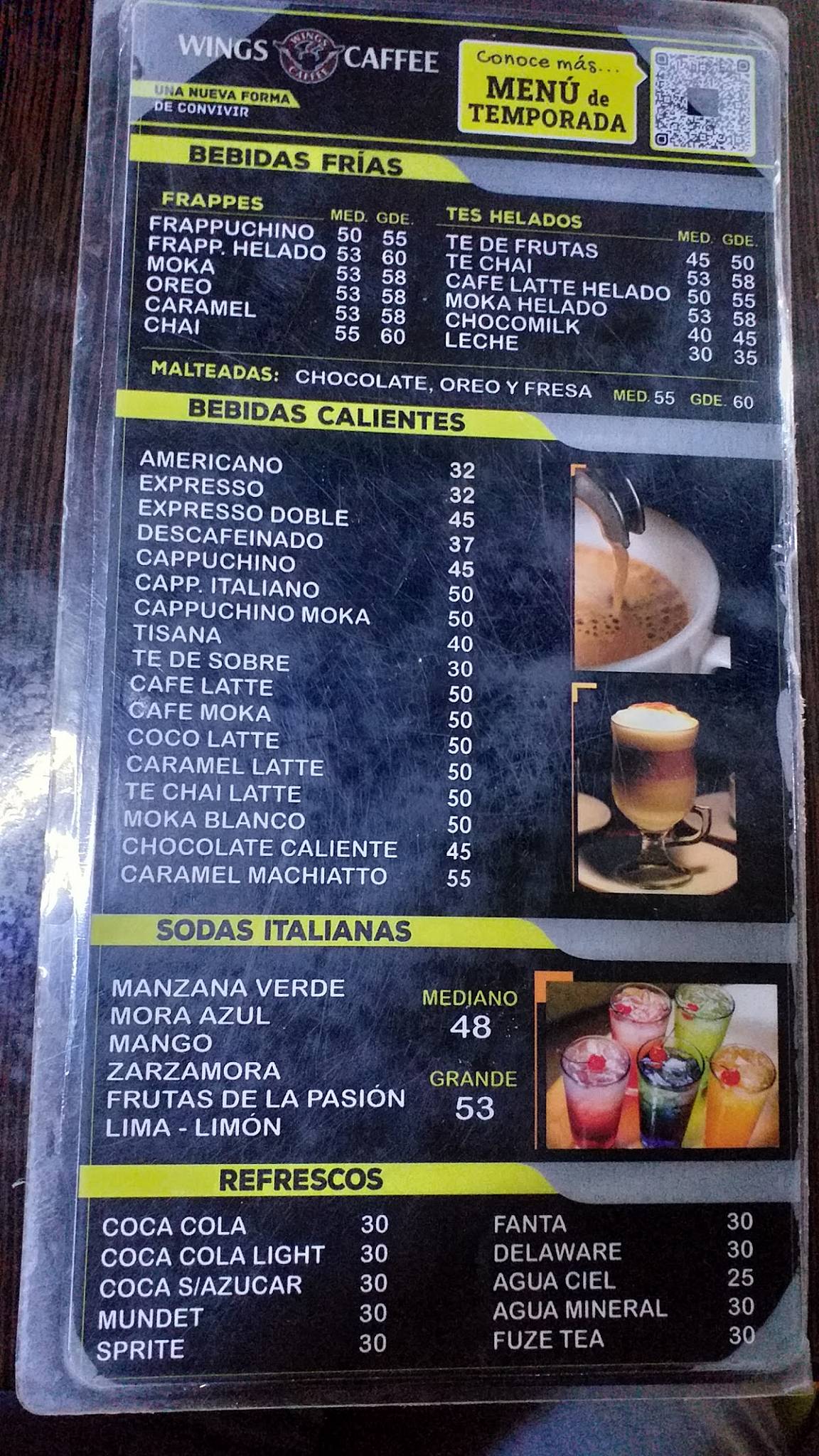 Menu at Wings Cafe, Huichapan