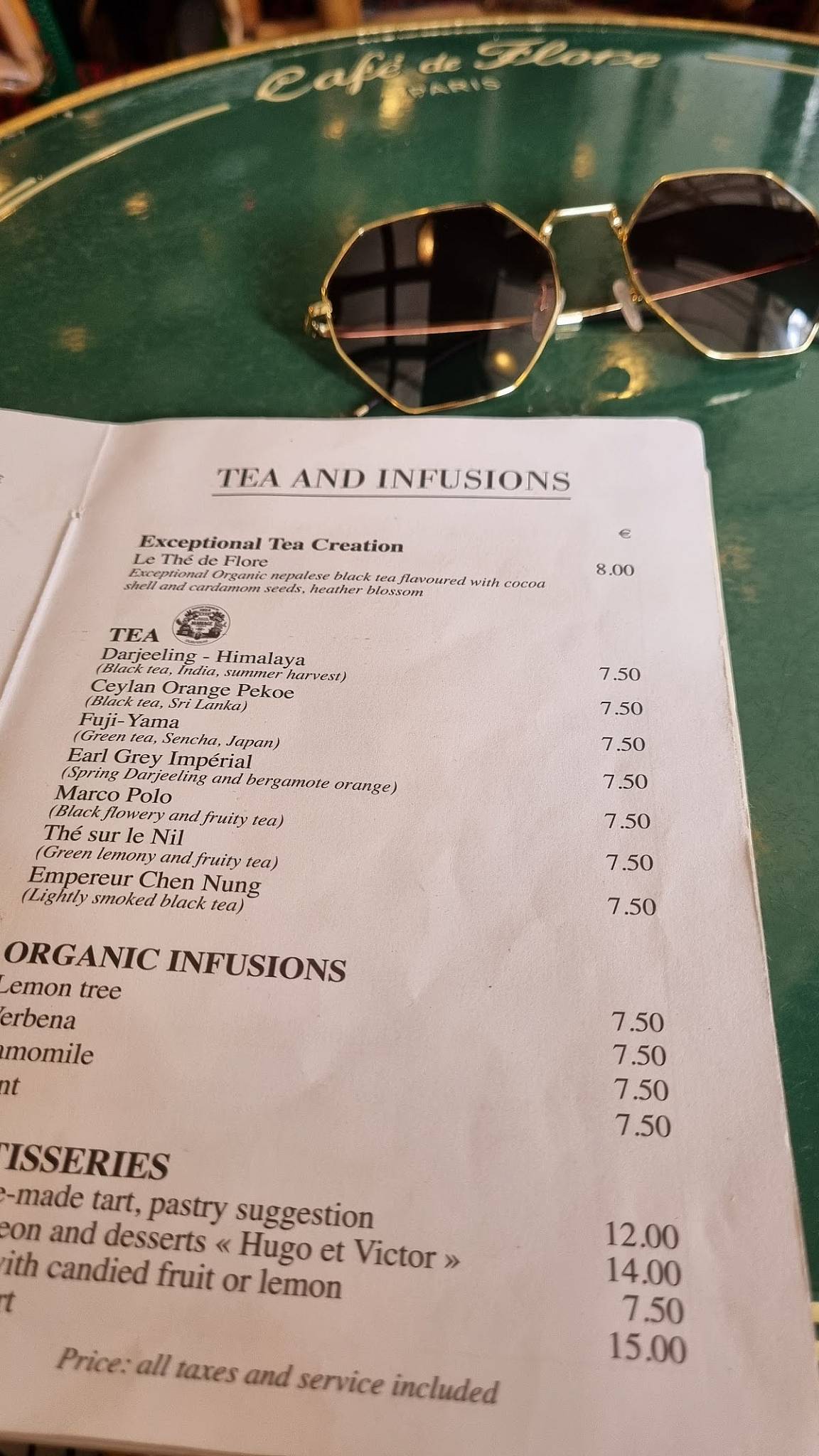Menu at Café de Flore, Paris, 172 Bd Saint-Germain