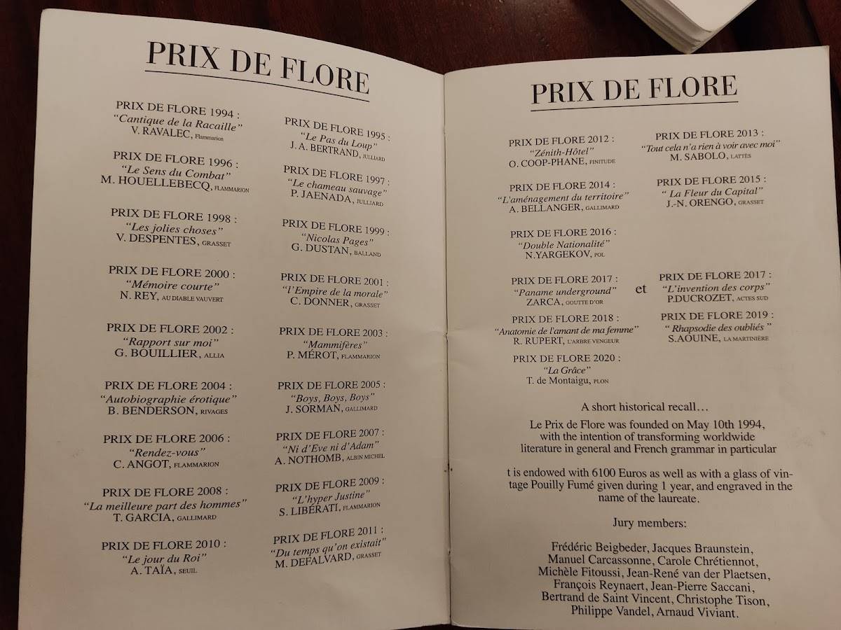 Menu at Café de Flore, Paris, 172 Bd Saint-Germain