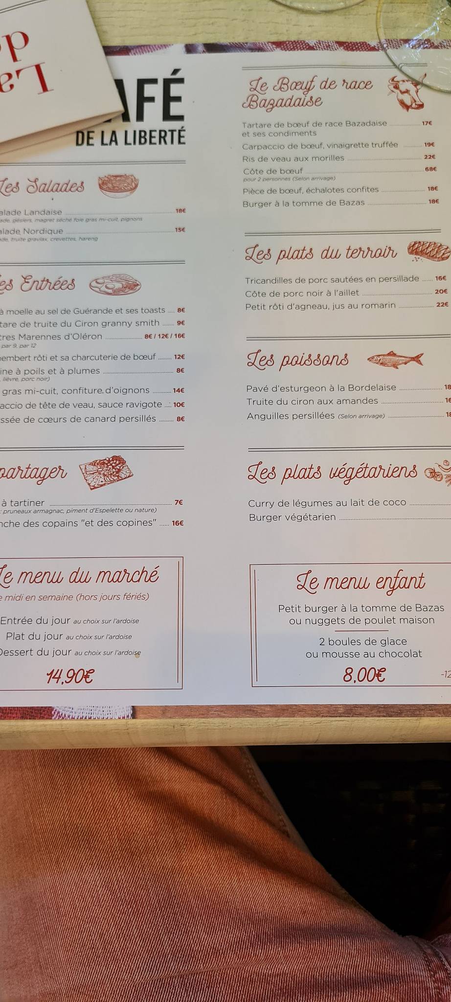 Menu at Café de la Liberté, Paillet, 11 Pl. Gambetta