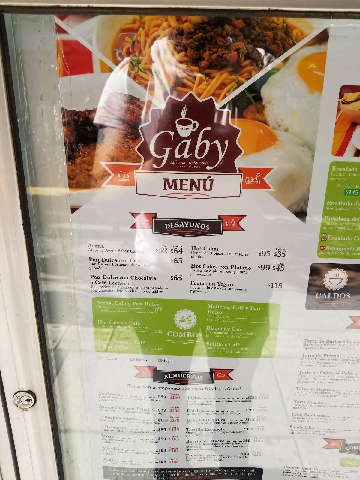 Carta de Cafetería Gaby, Monterrey, Hermenegildo Galeana 818