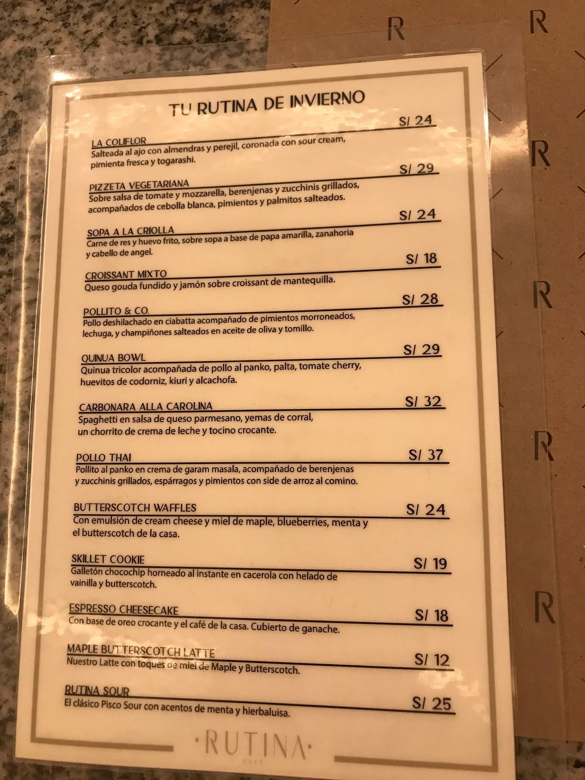 Carta de Rutina Café - San Isidro, San Isidro