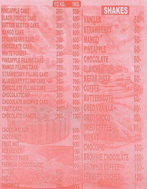 Menu at Cake Point, Delhi, 481/Jg-2