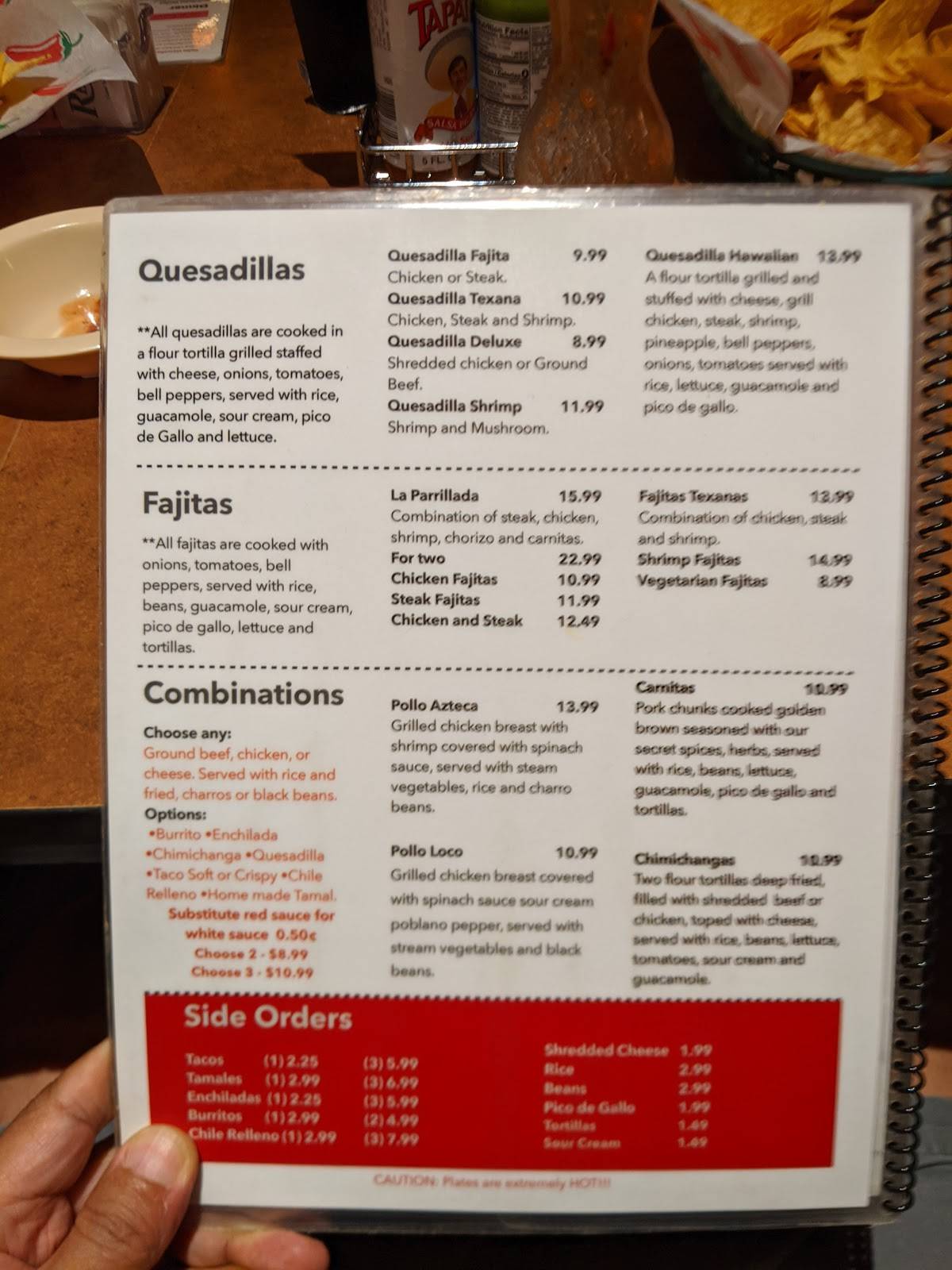 Menu at Campesinos Méxican Restaurant, Jenks