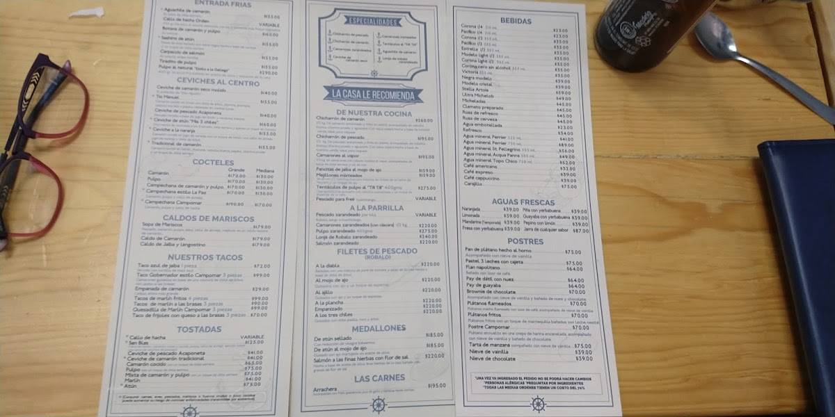 Menu at Campomar Providencia restaurant, Guadalajara, Av Providencia 2422