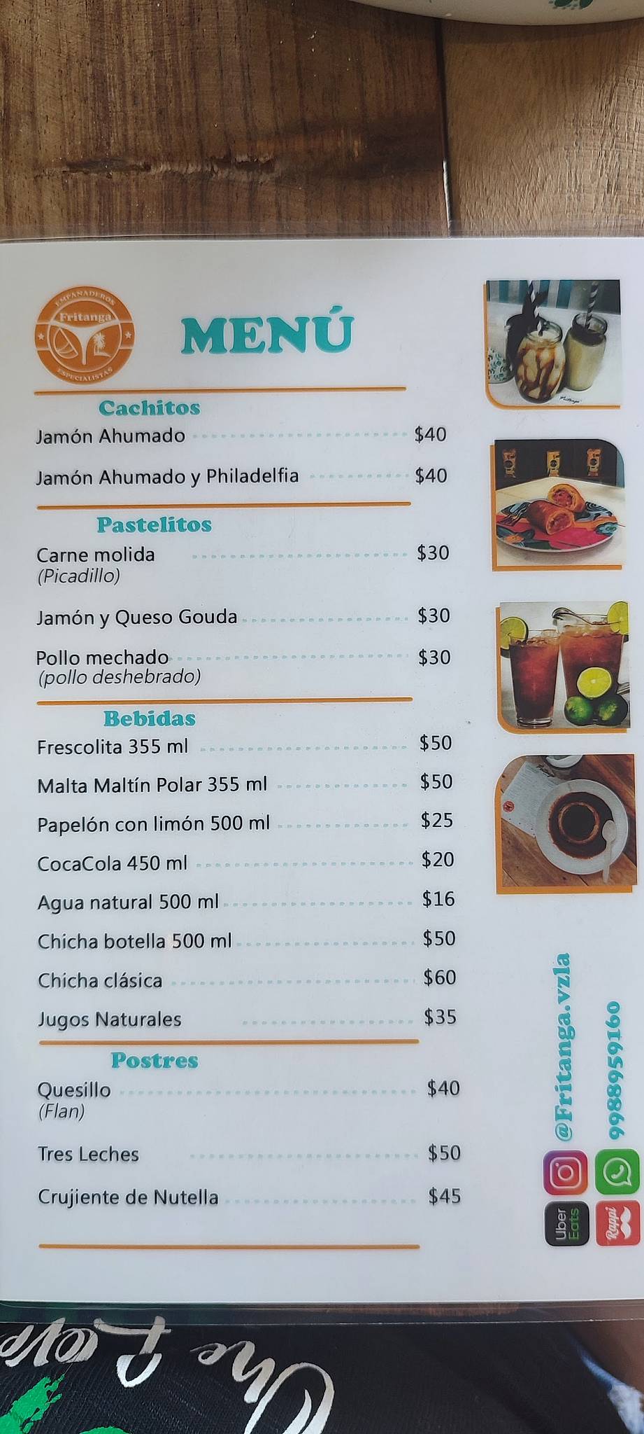 Menu at FRITANGA restaurant, Cancún