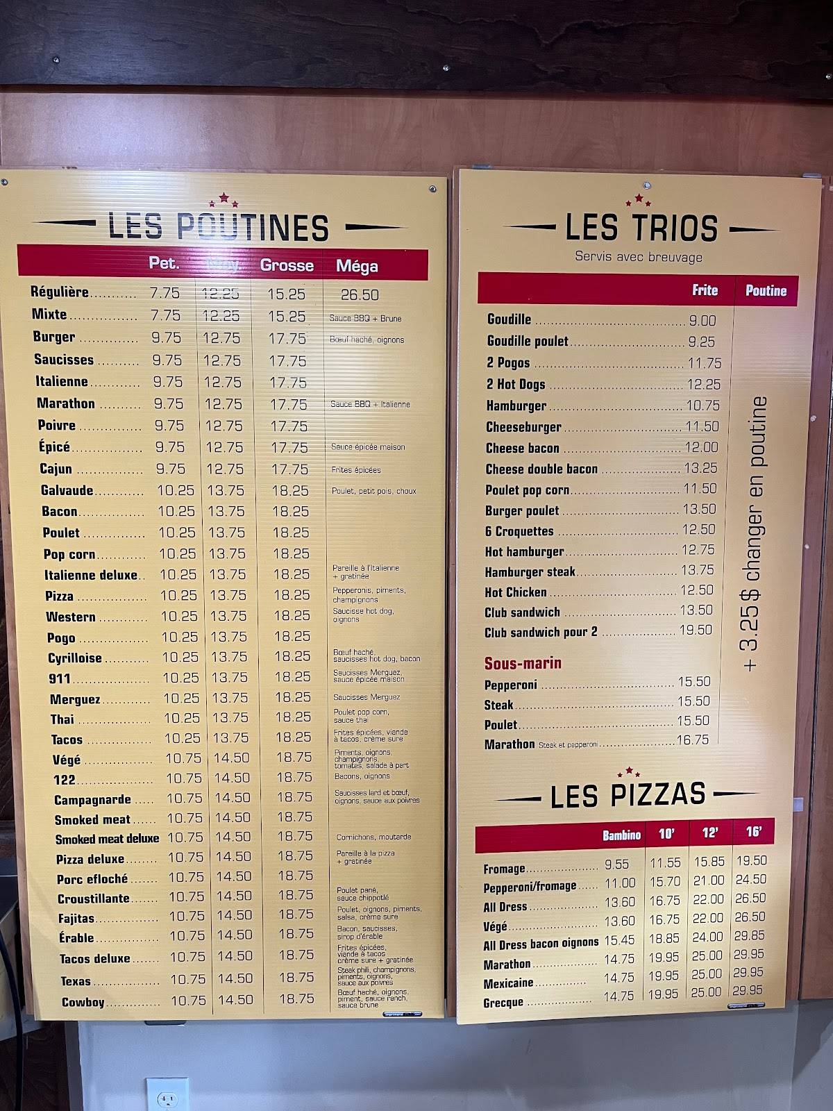 Menu au Cantine Marathon restaurant, Saint-Cyrille-de-Wendover