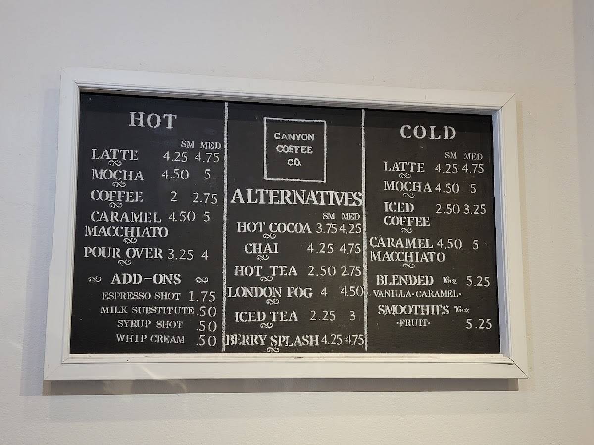 Menu at Canyon Coffee Co. pub & bar, New Bethlehem