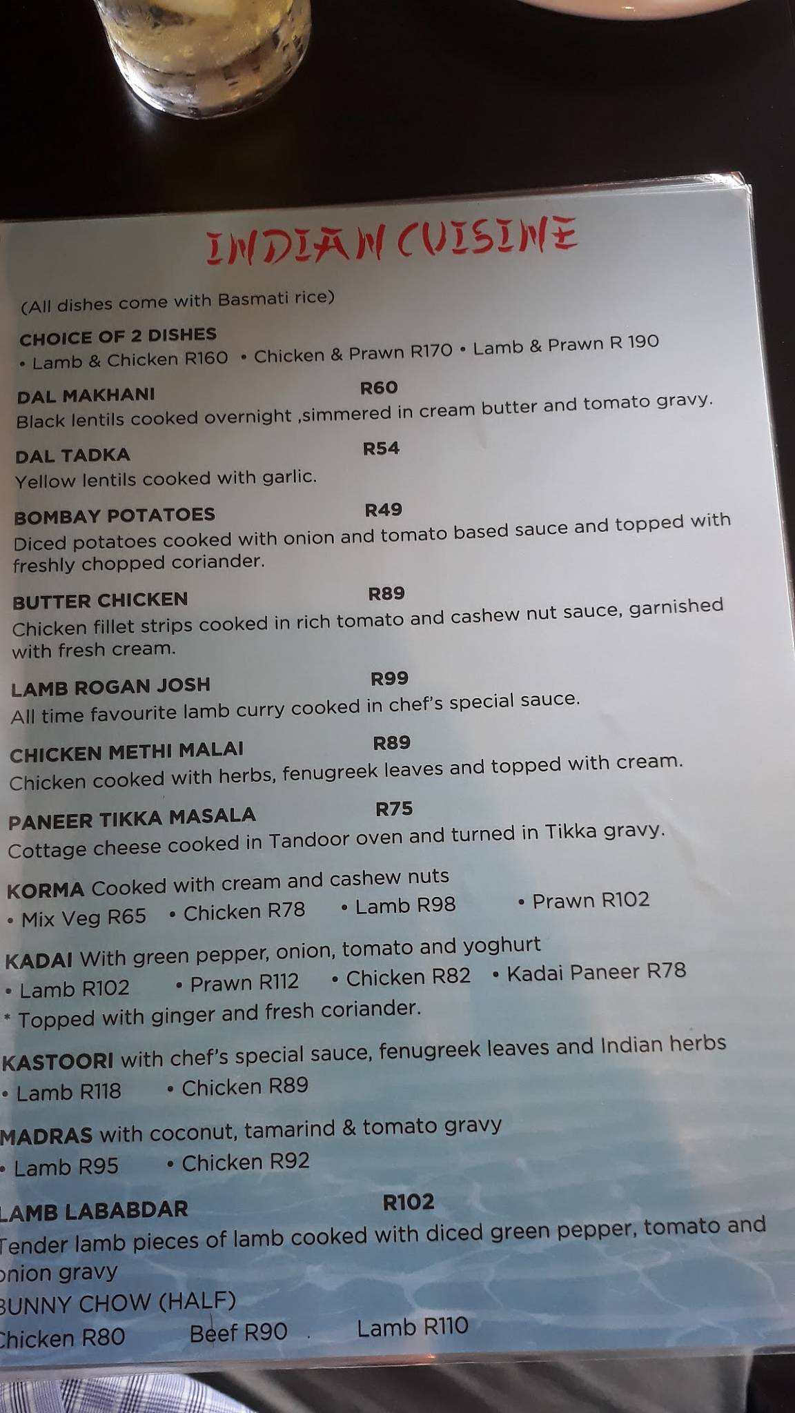 Menu at Colala restaurant & bar, Cape Town