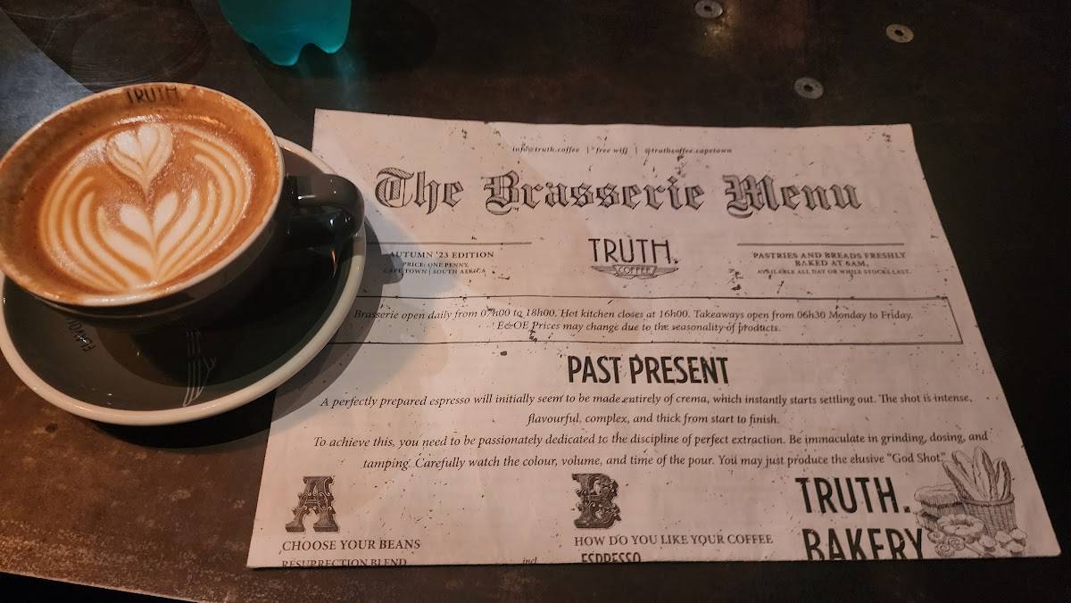Menu at Truth Coffee Roasting cafe, Cape Town, 36 Buitenkant St