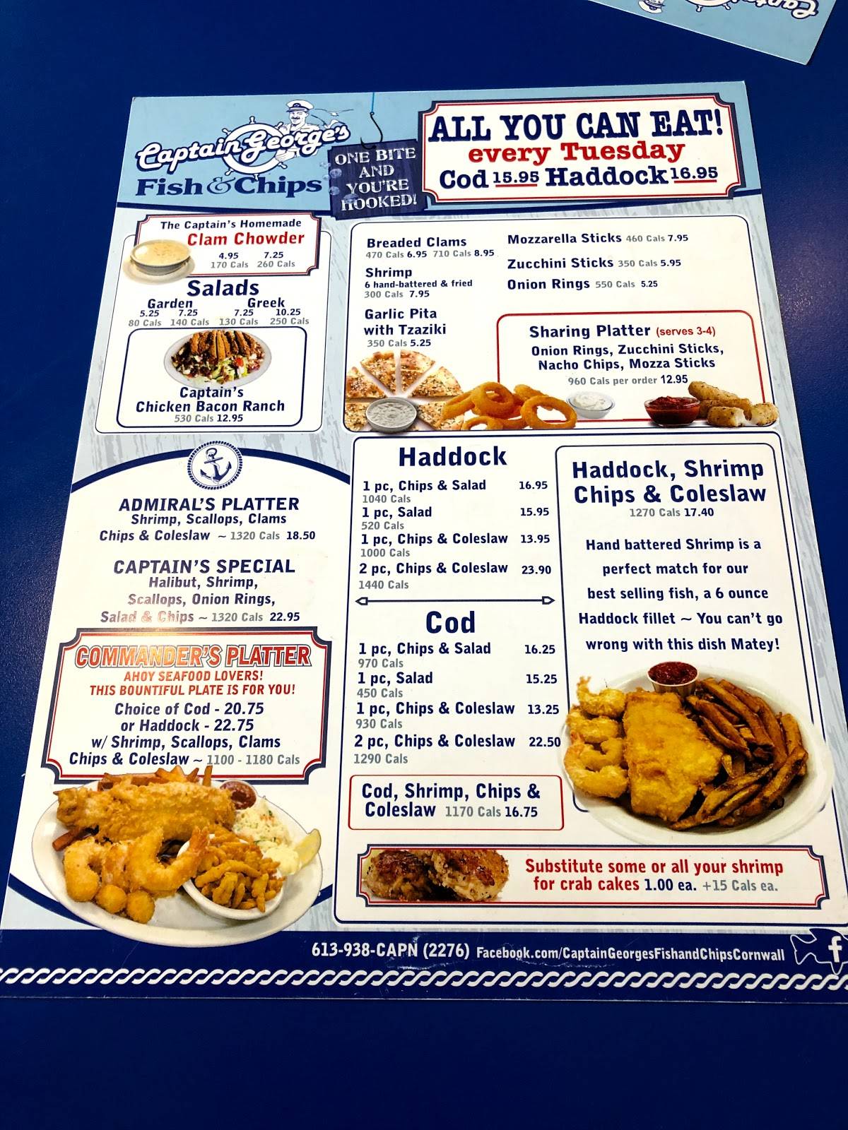 Menu at Captain George's Fish & Chips Cornwall restaurant, Cornwall