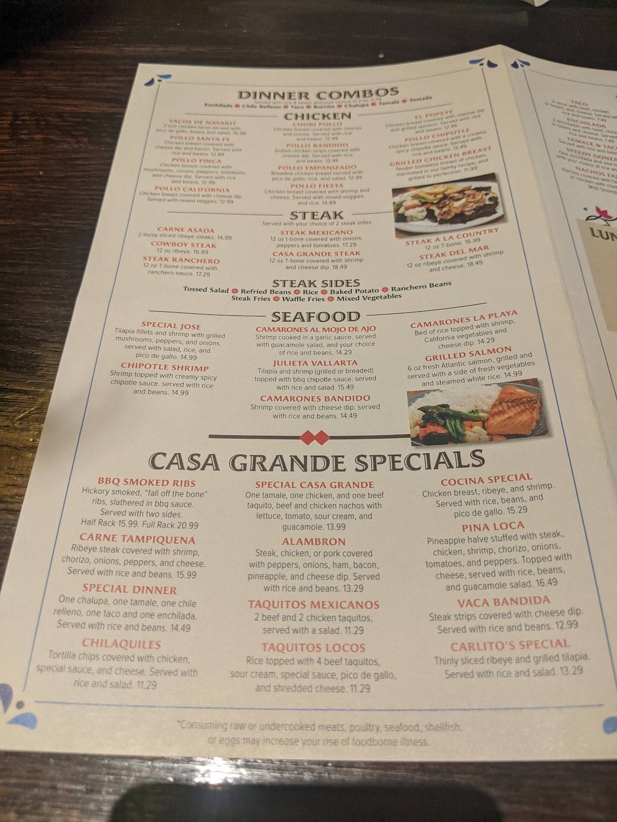 Menu at Casa Grande Mexican Bar and Grill, Broken Arrow