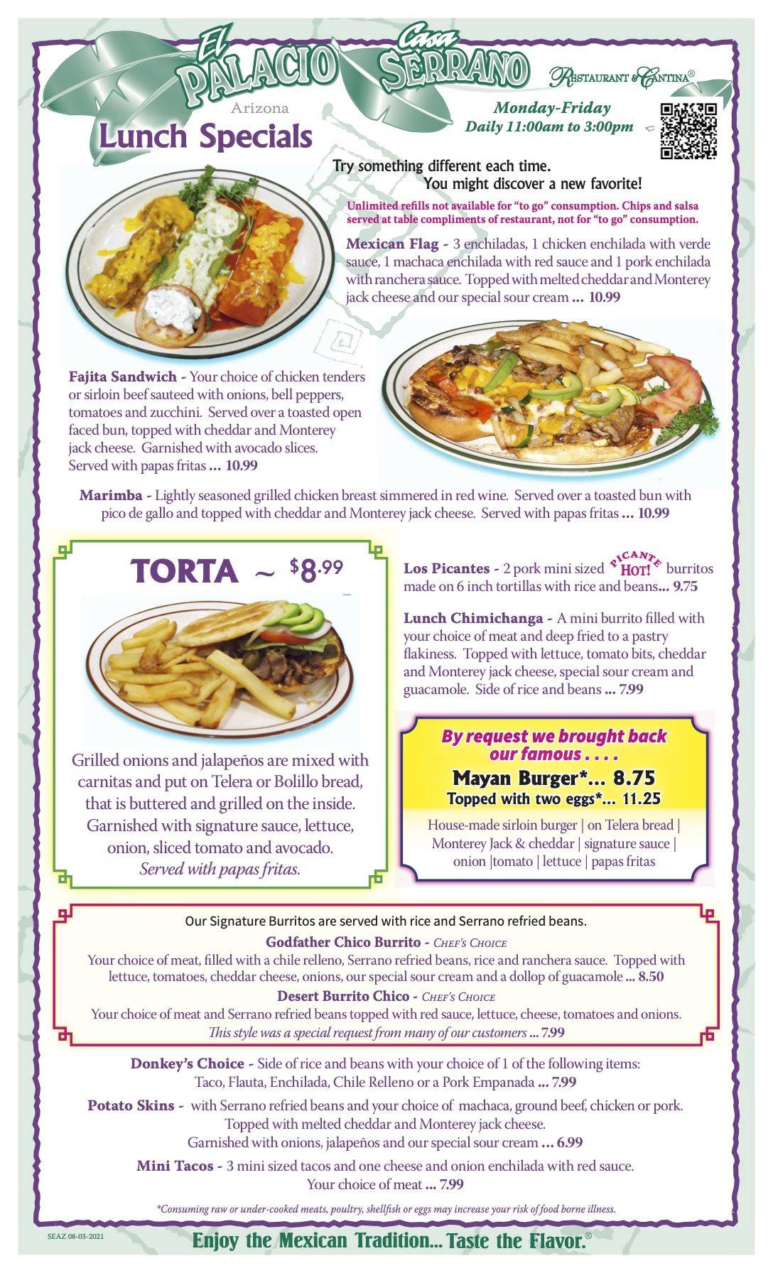 Menu at Casa Serrano Mexican Restaurant, Fort Mohave, AZ-95