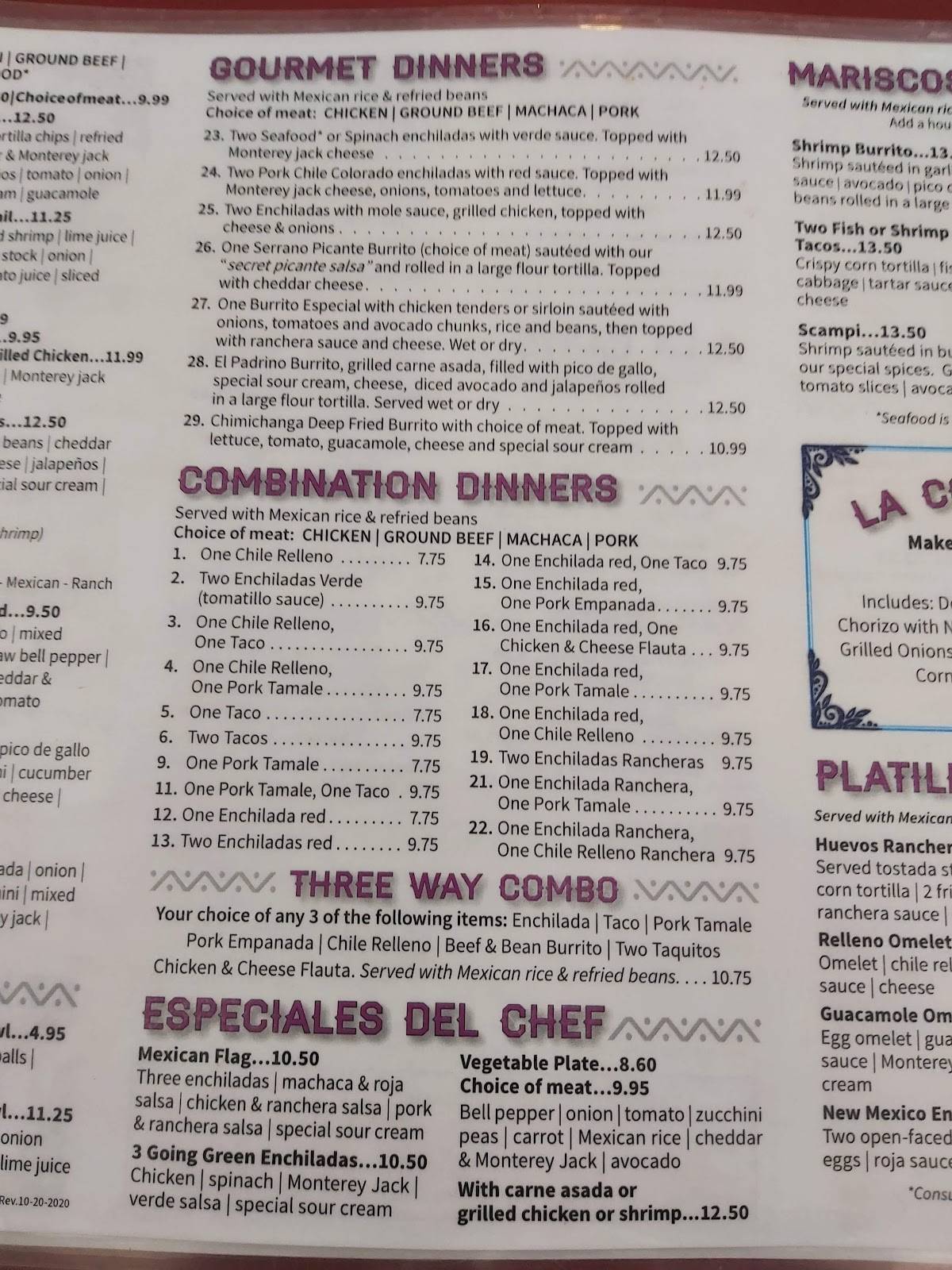 Menu at Casa Serrano Mexican Restaurant, Fort Mohave, AZ-95