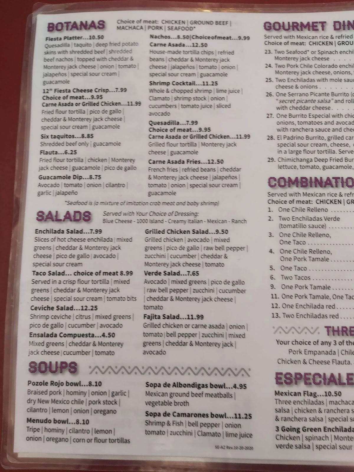 Menu at Casa Serrano Mexican Restaurant, Fort Mohave, AZ-95