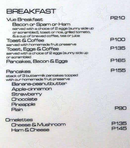 Menu at Vue Dine & Drink restaurant, Lapu-Lapu City, 8XHG+CQ8