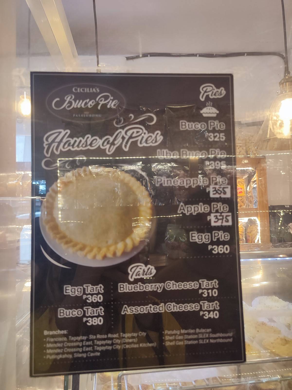 Menu at Cecilia's Buco Pie, Tarts and Pasalubong desserts, Tagaytay ...
