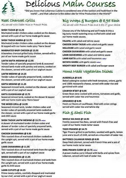Menu at Cedar Tree restaurant, Ruislip, 80 Victoria Road