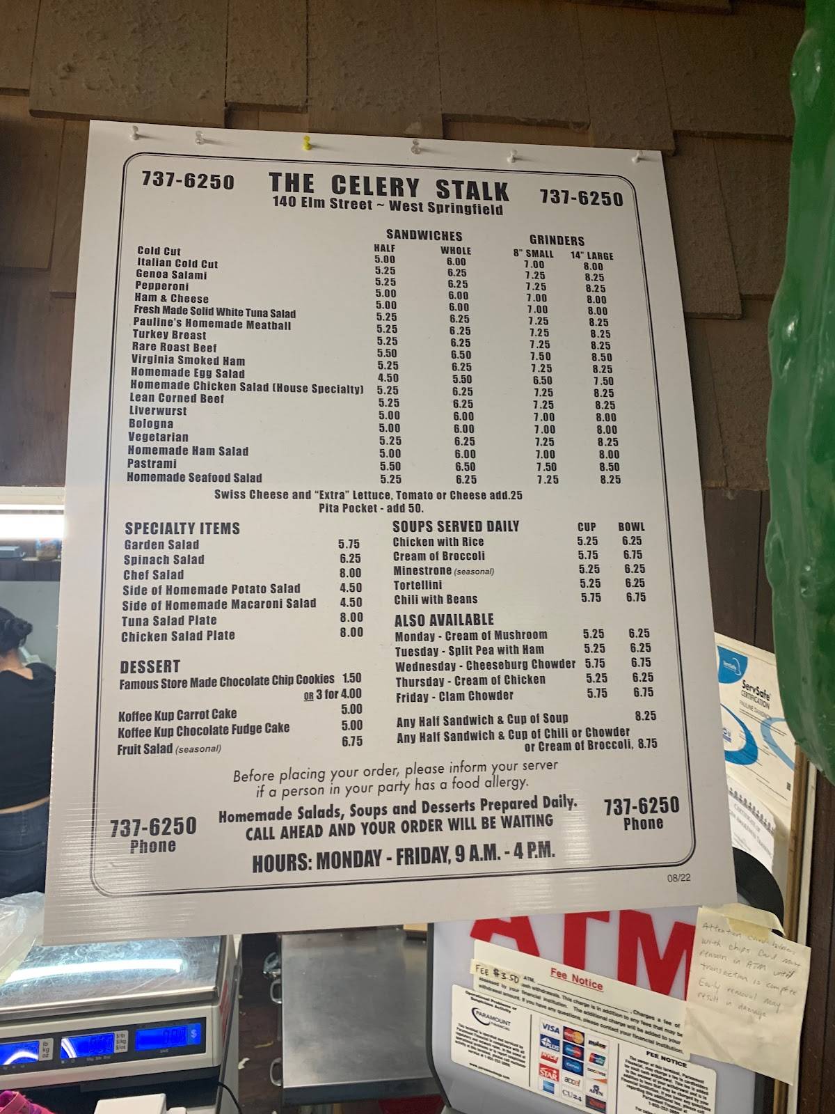 Menu at Celery Stalk restaurant, West Springfield
