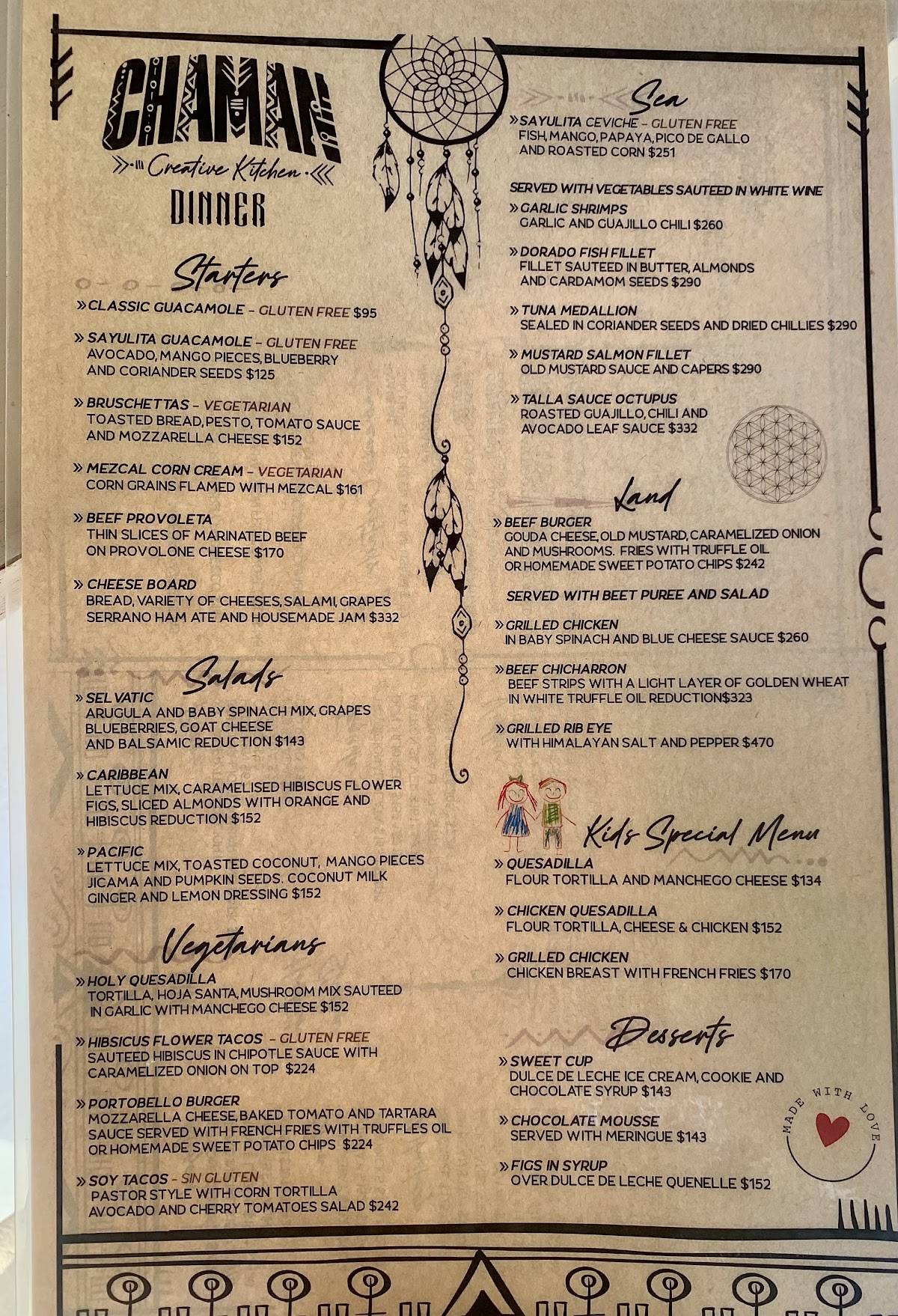 Menu at Chaman Creative Kitchen restaurant, Sayulita