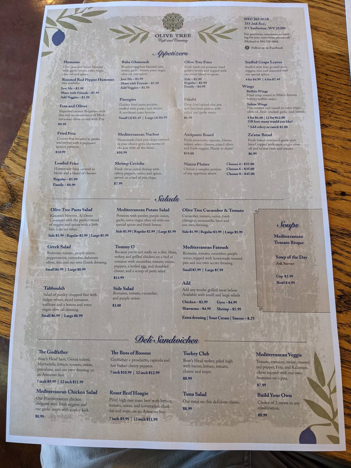 Menu at Olive Tree Cafe and Catering, South Charleston