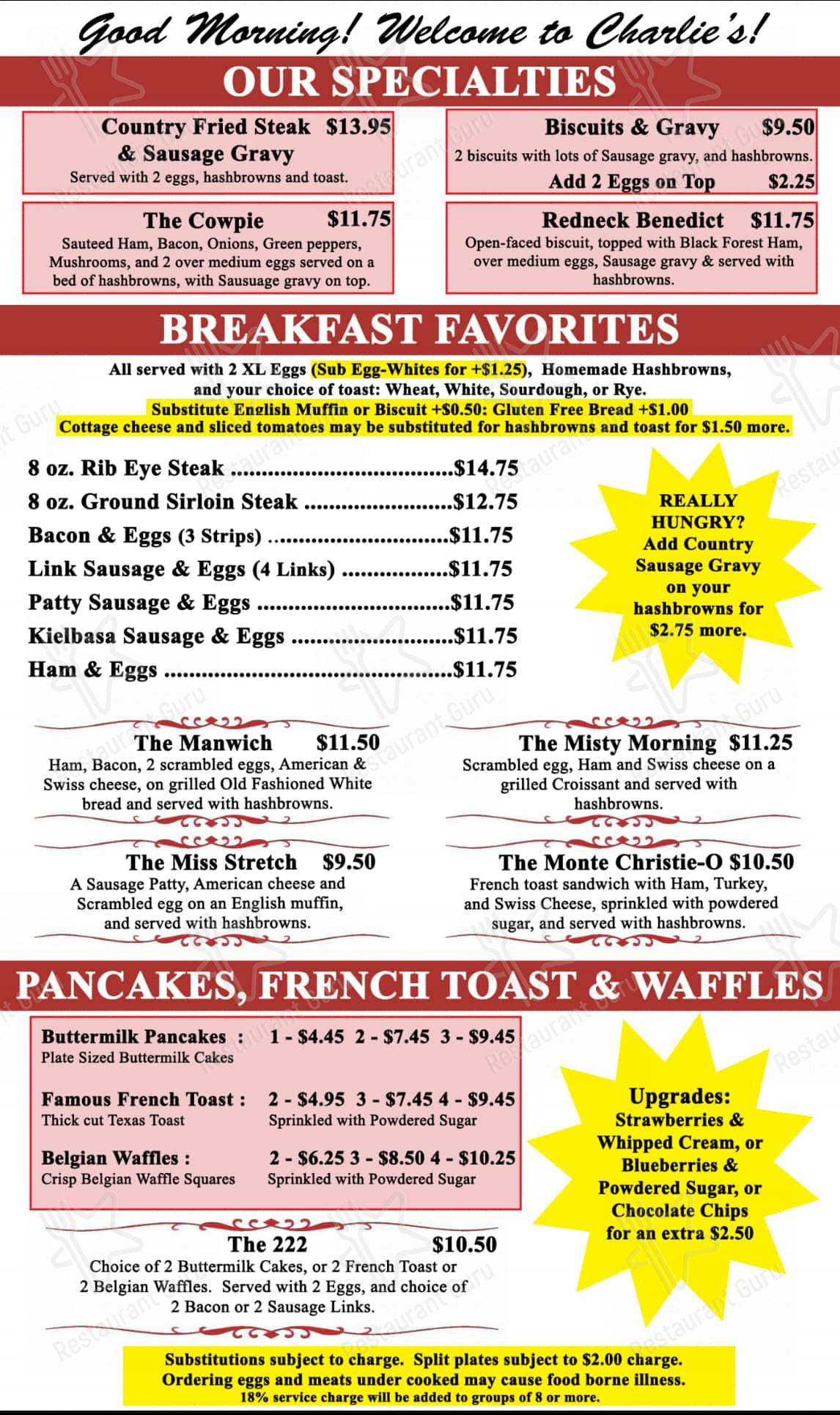 Menu at Charlie's Cafe, Enumclaw