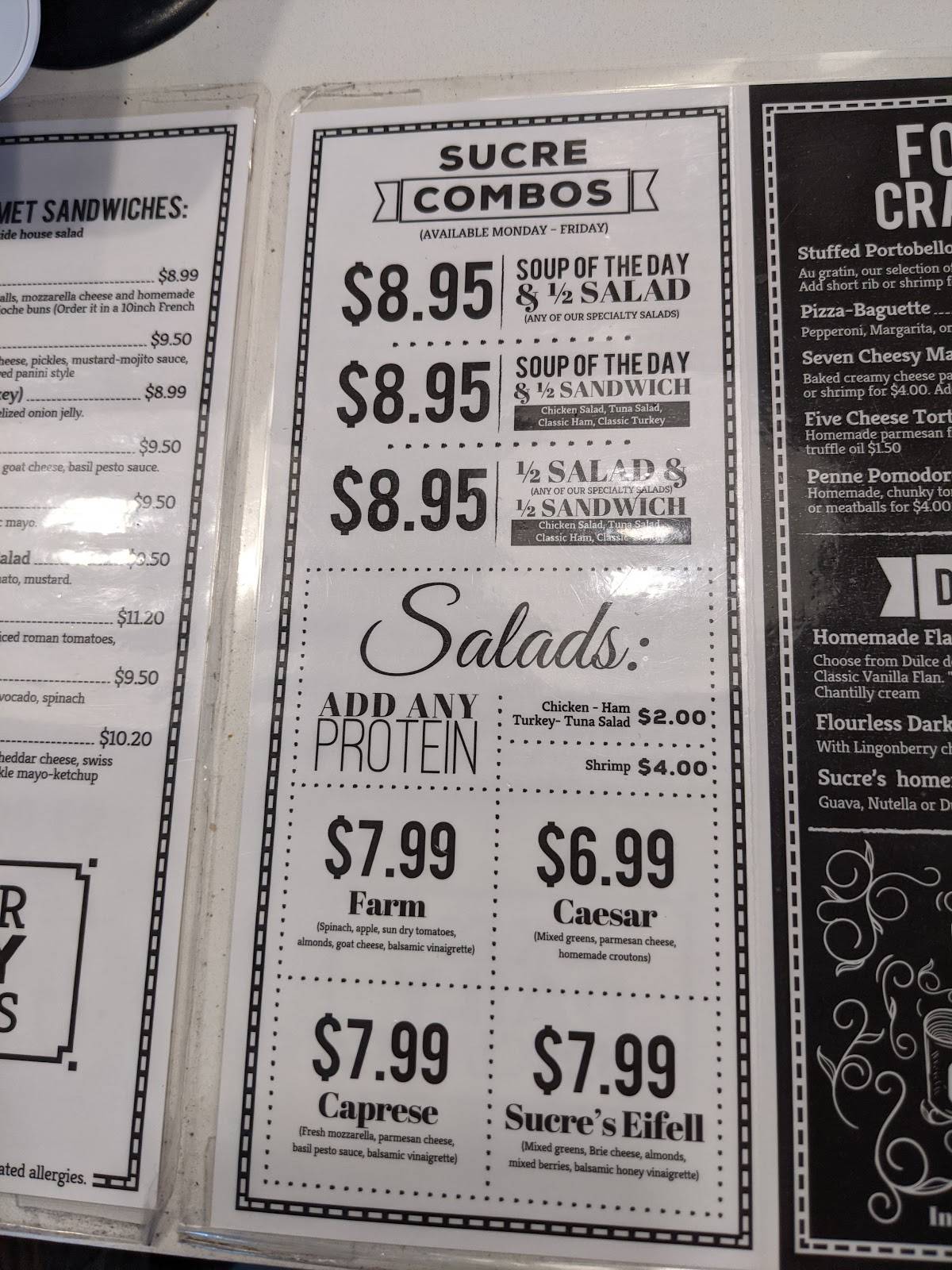 Menu at Chef Sucre Café cafe, Coral Gables