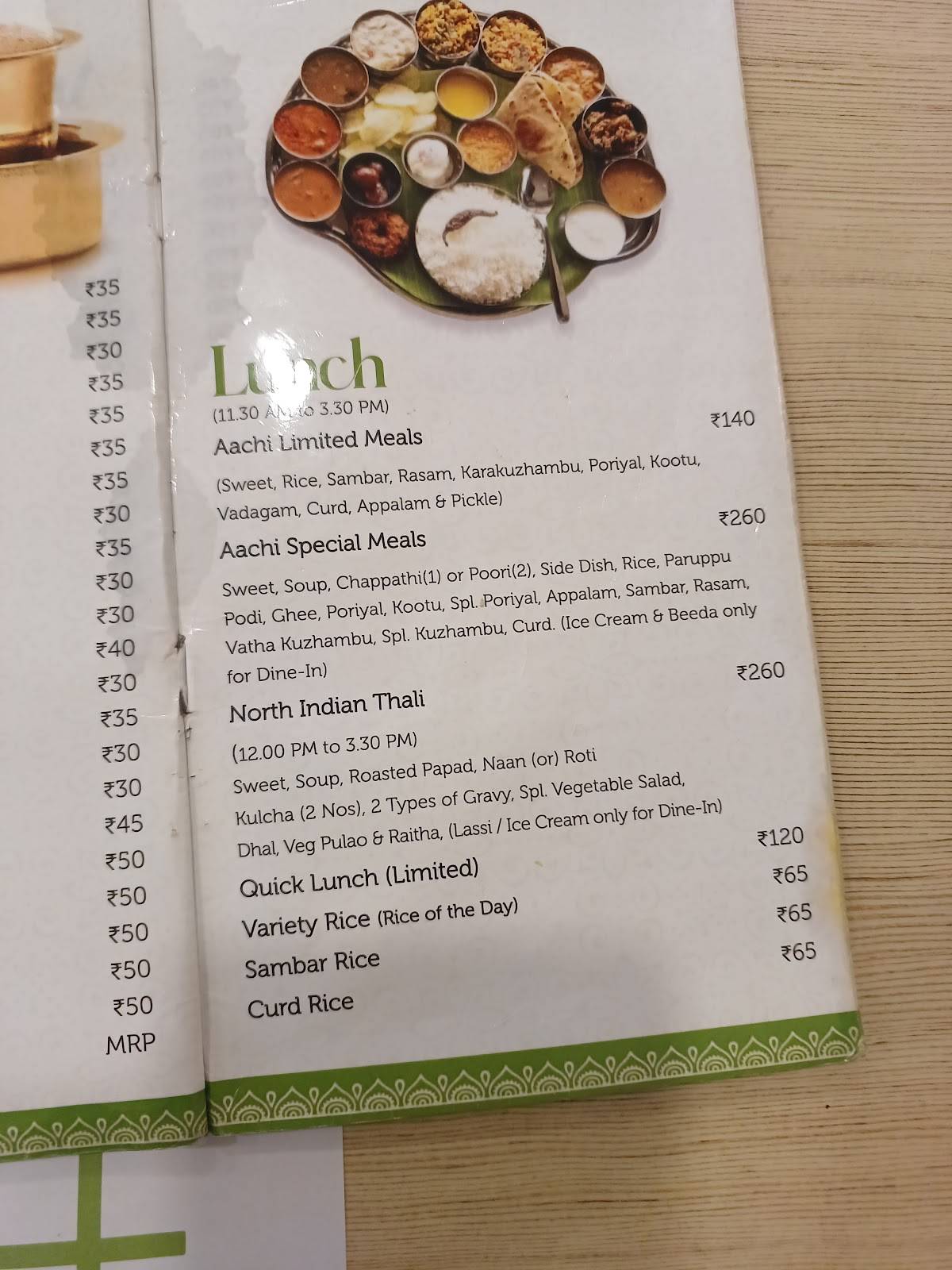 Menu at Aachi Namma Kitchen- Anna Nagar, Chennai