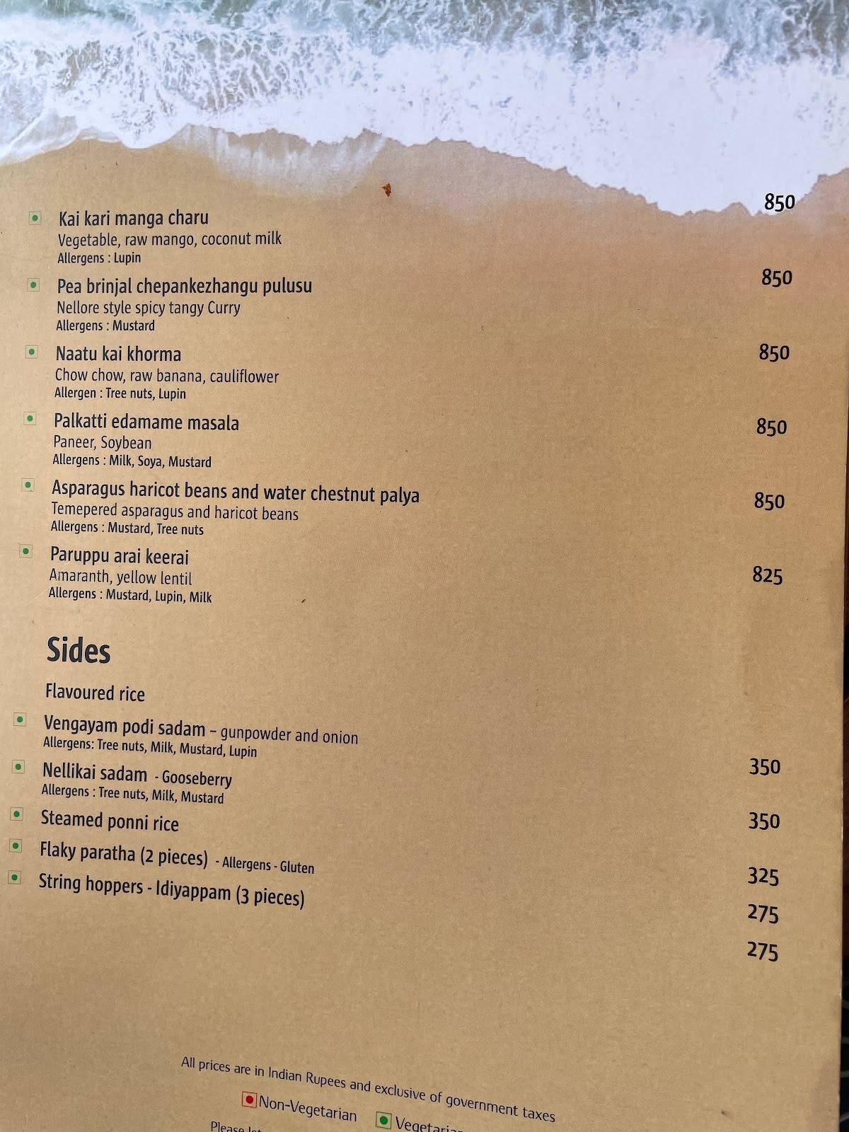 Menu at Bay View, Chennai, Taj Fisherman’s Cove Resort & Spa