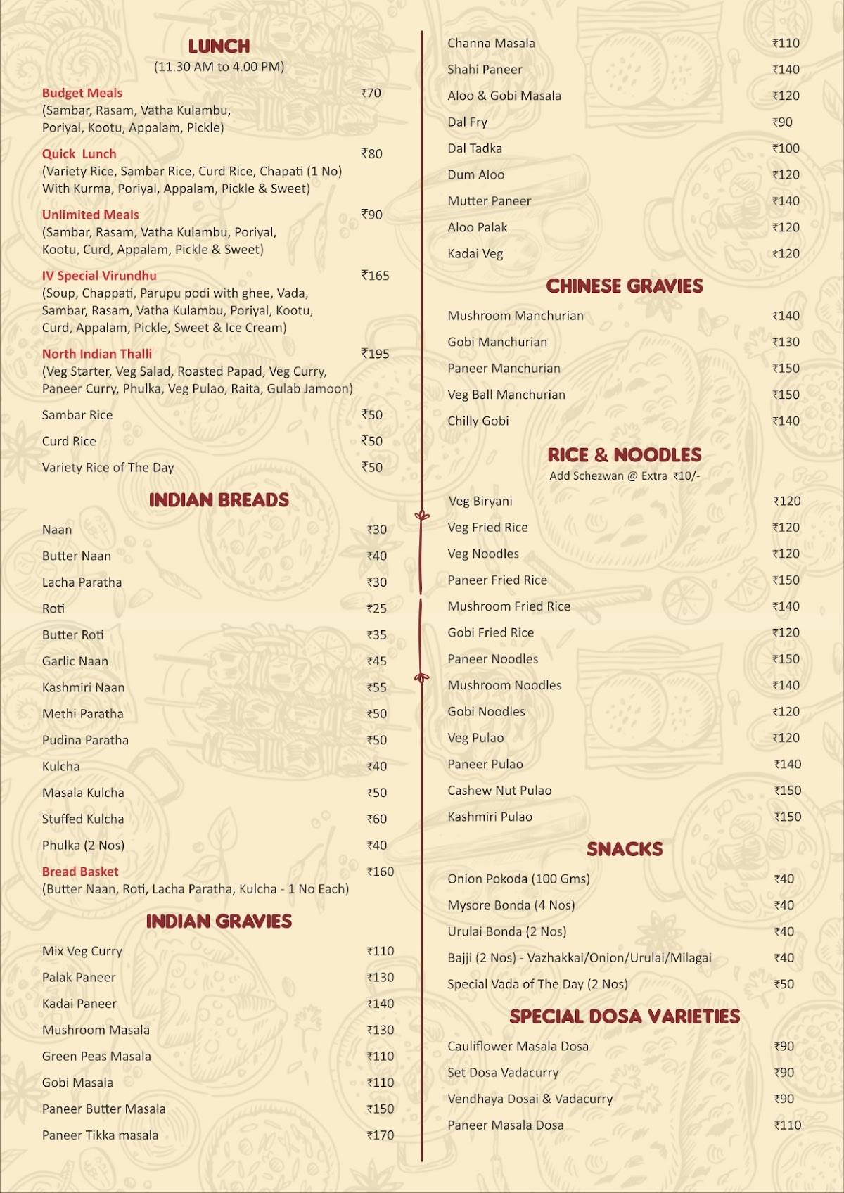 Menu at IDLY VADA, Chennai