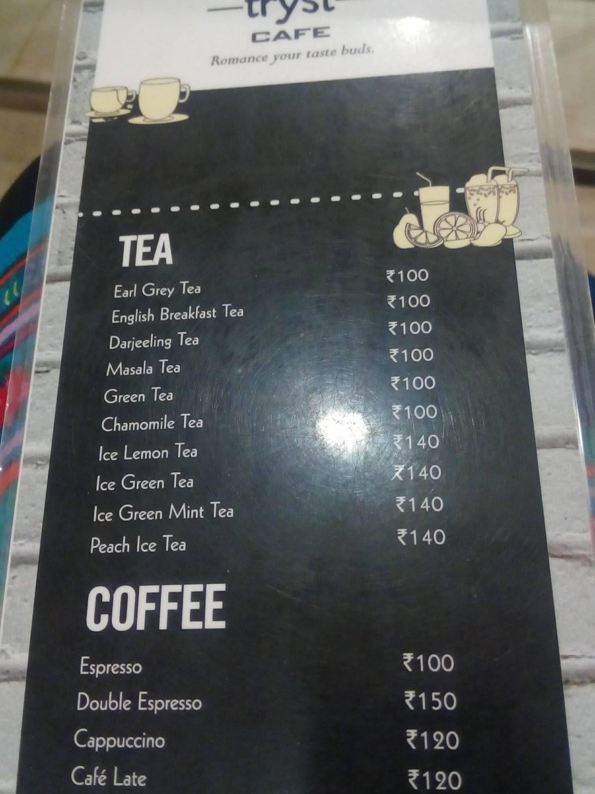 Menu at Tryst Cafe, Chennai, 359