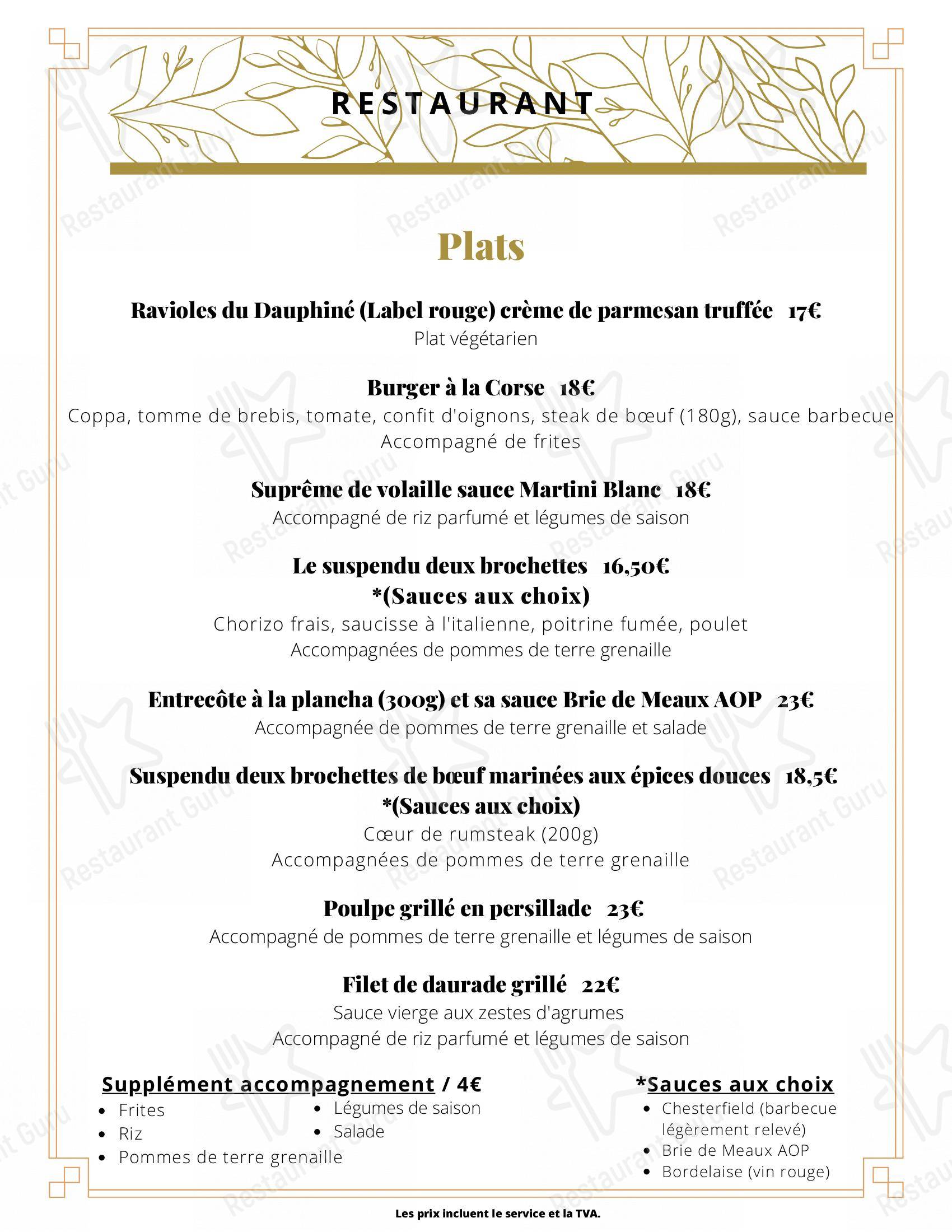 Menu au Chesterfield Restaurant bar à Vin et Tapas, Mouans-Sartoux