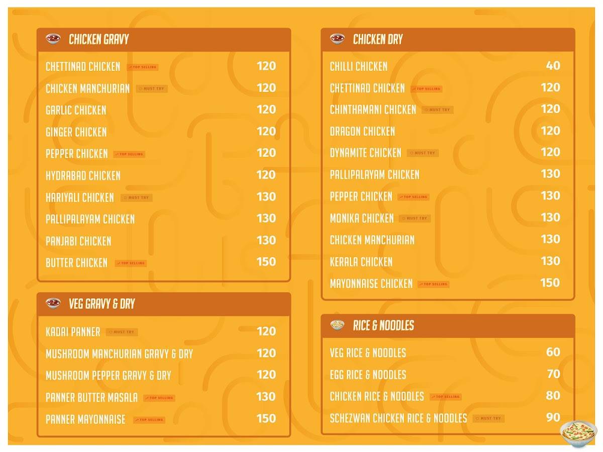 Menu at Chicken Only Chicken Restaurant, Tiruppur