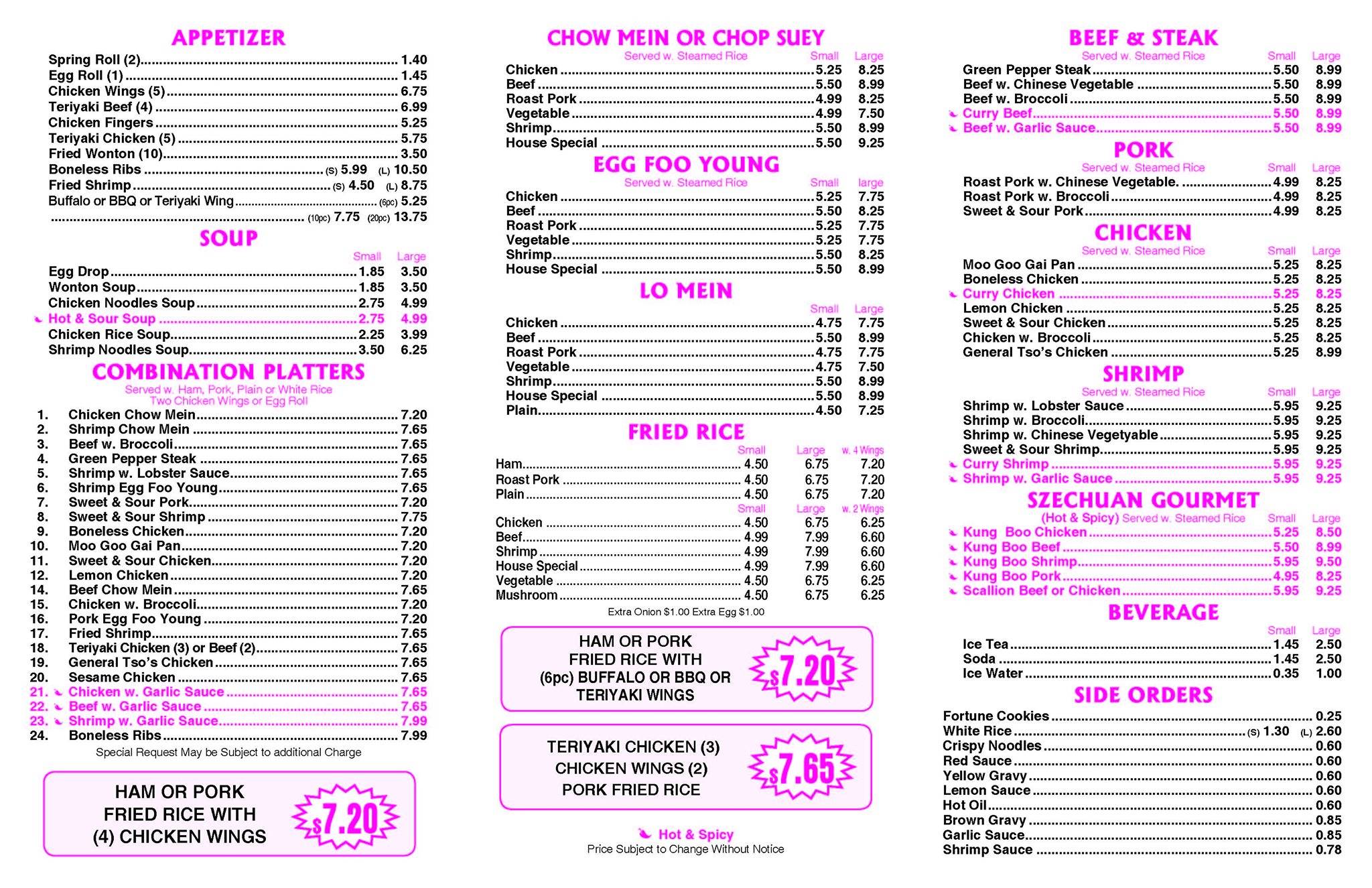 Menu at China Kitchen restaurant, Orangeburg, Chestnut St