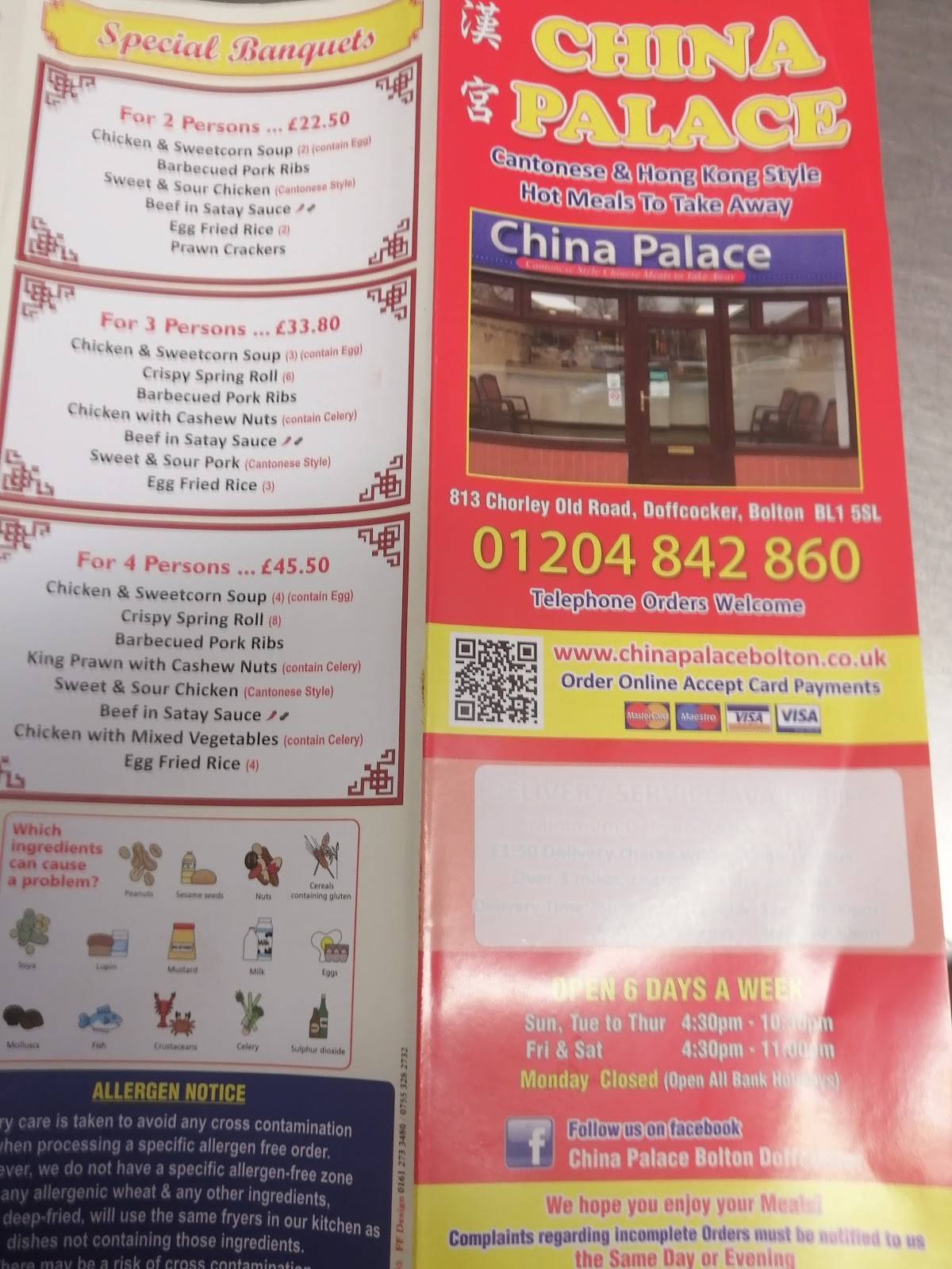 Menu at China Palace fast food, Bolton, 813 Chorley Old Rd