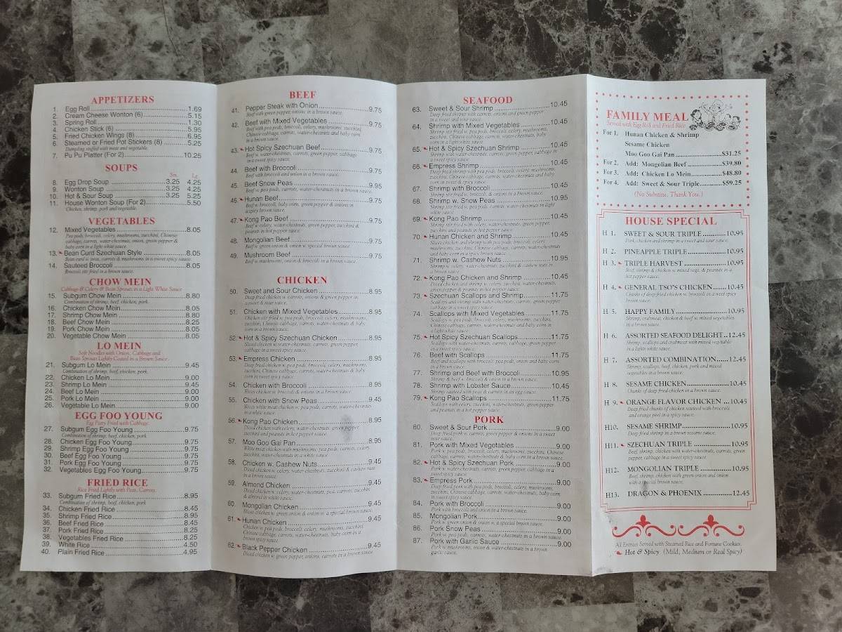 Menu at China Panda restaurant, Milaca