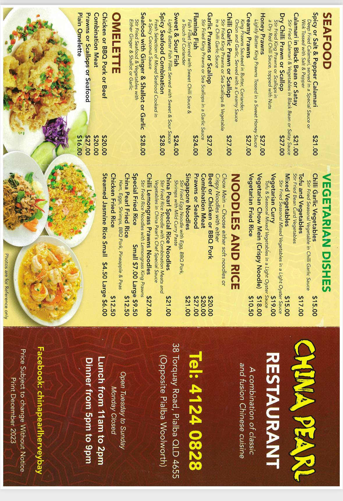 Menu at China Pearl Restaurant, Pialba