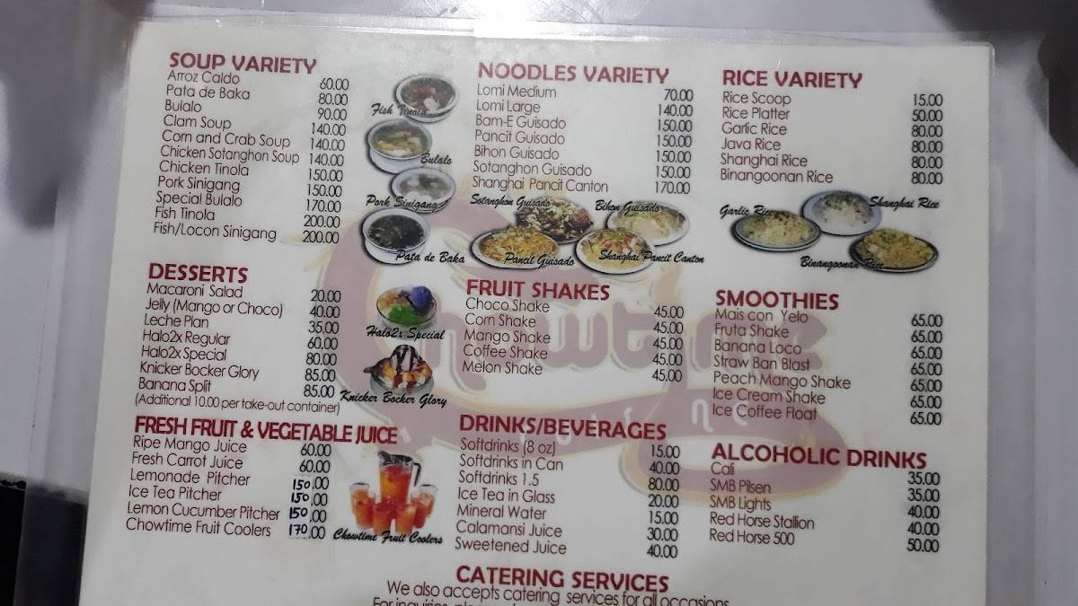 Menu at Chowtime Cuisine Divisoria restaurant, Zamboanga