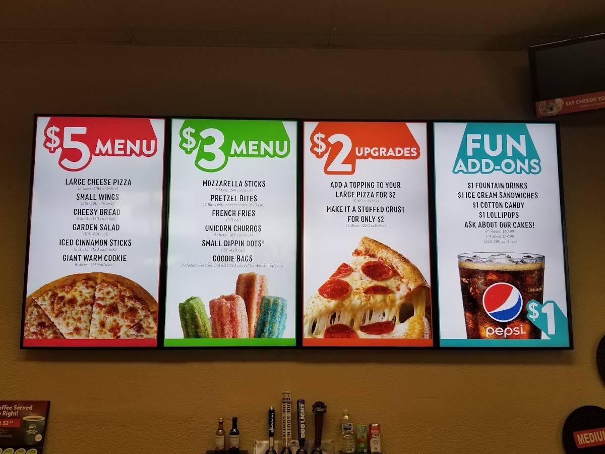 Menu at Chuck E. Cheese pizzeria, Boynton Beach