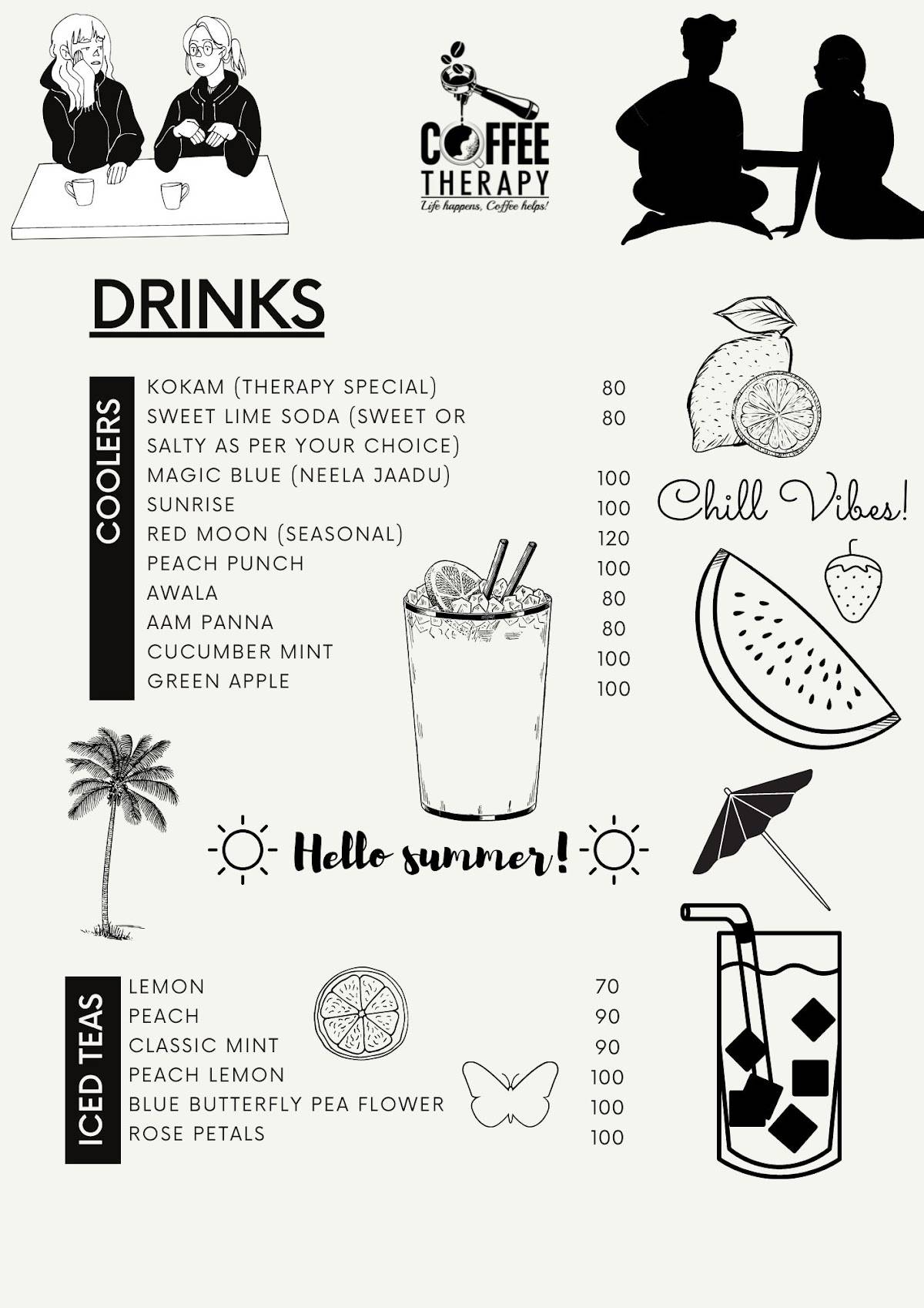 Menu at Coffee Therapy, New Delhi