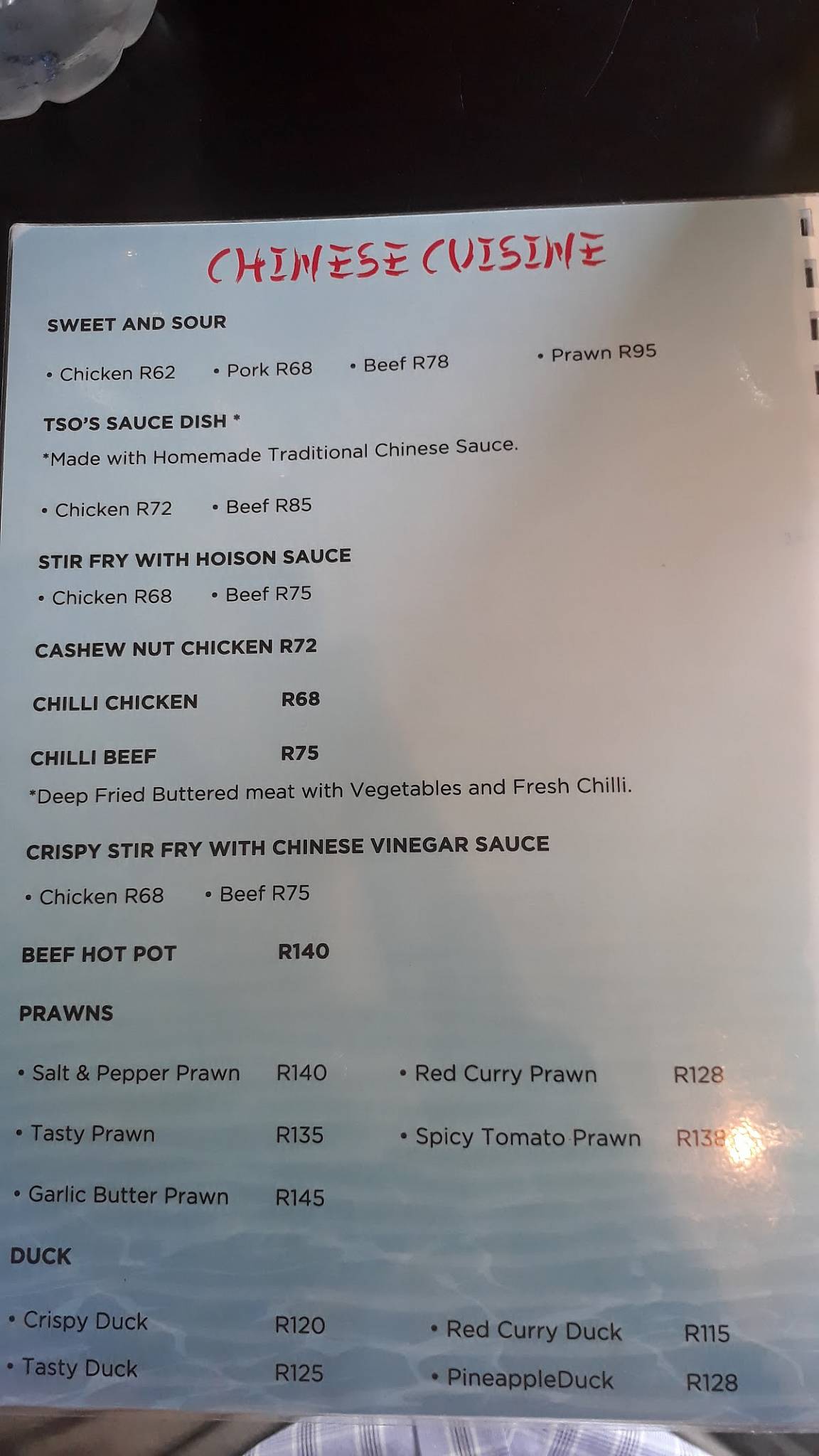 Menu at Colala restaurant & bar, Cape Town