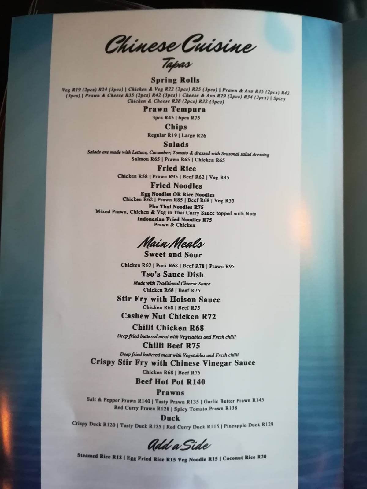 Menu at Colala restaurant & bar, Cape Town