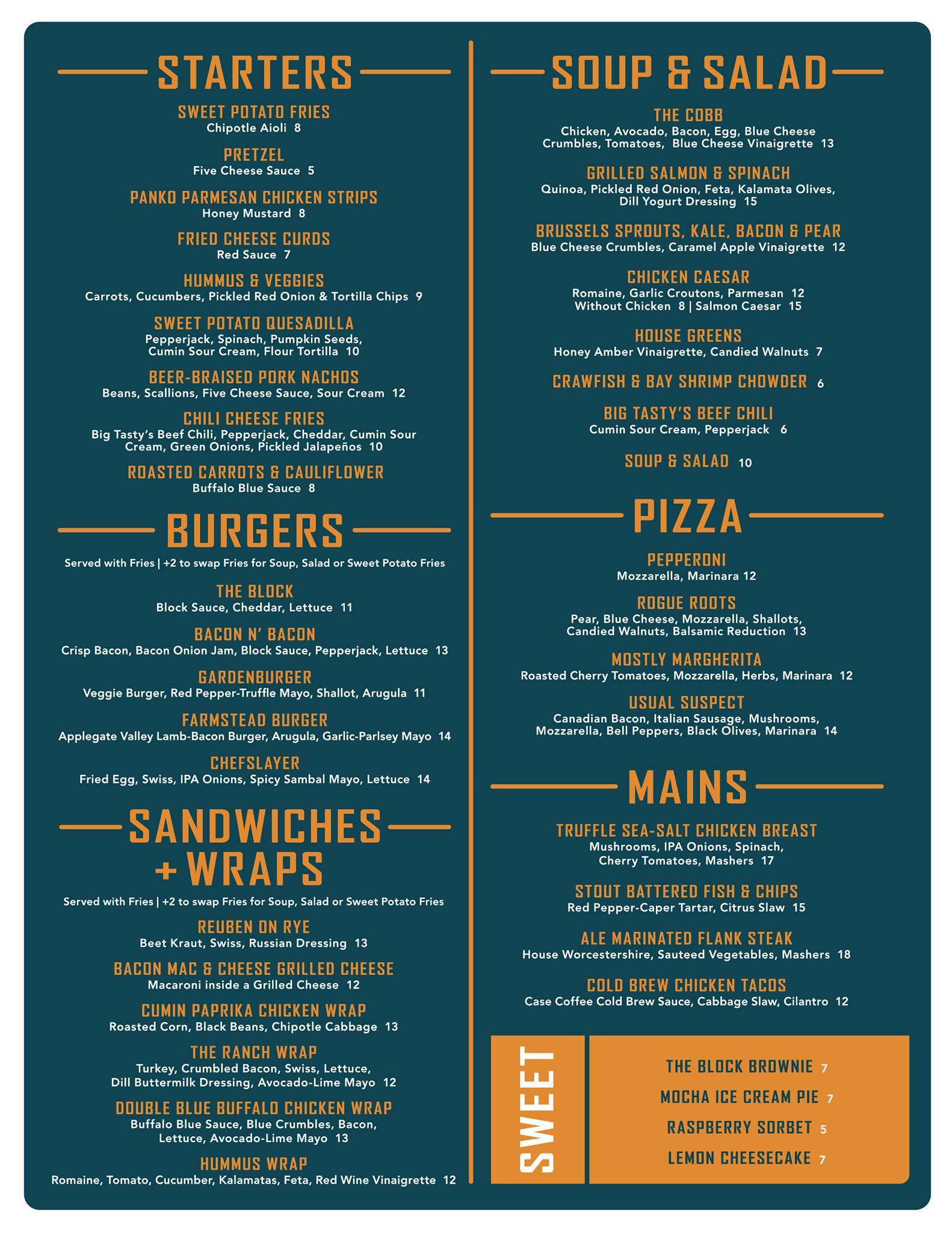 Menu at Common Block Brewing Company restaurant, Medford