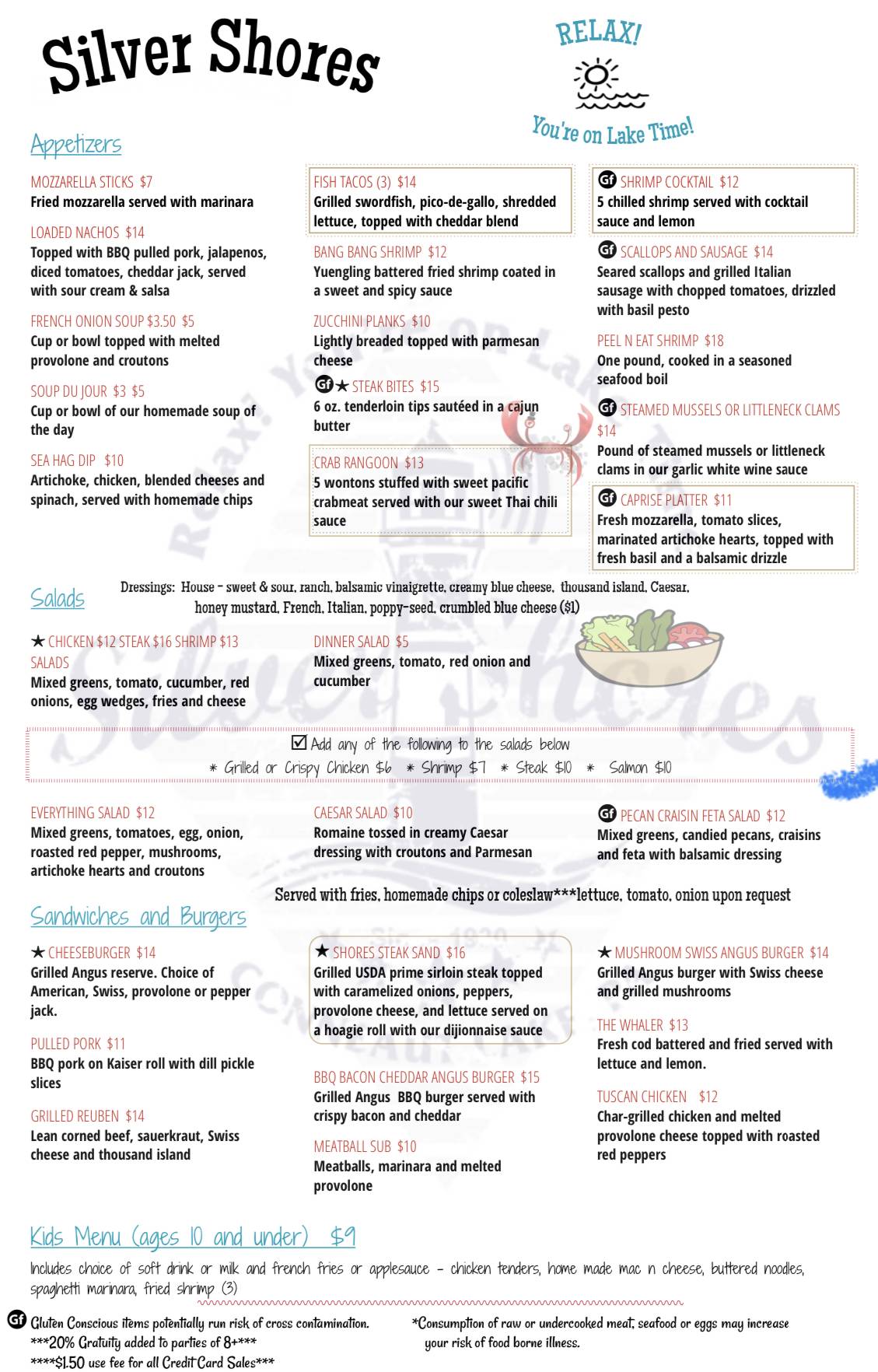 Menu at Silver Shores Restaurant, Conneaut Lake